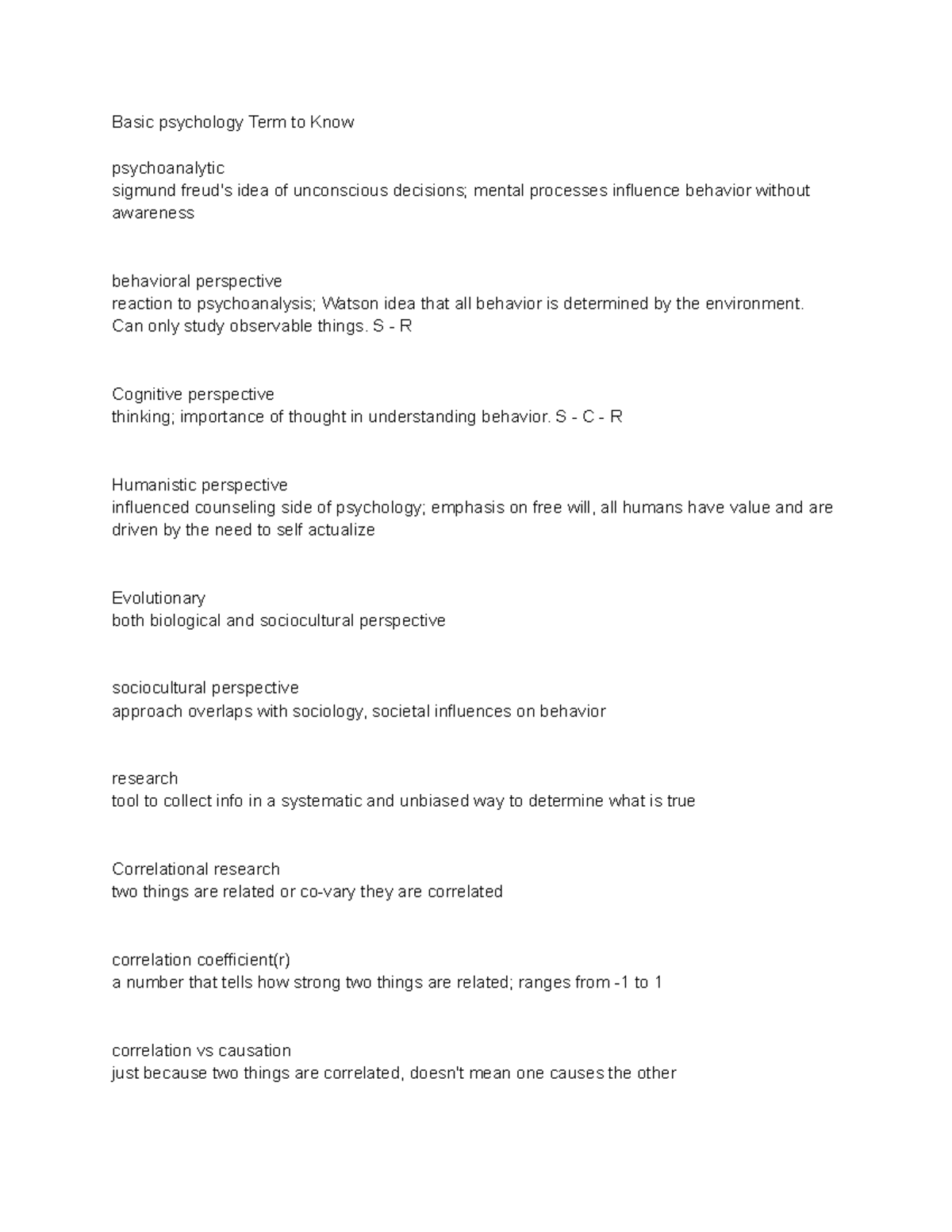 Basic psychology - Notes Term to Know - Basic psychology Term to Know ...