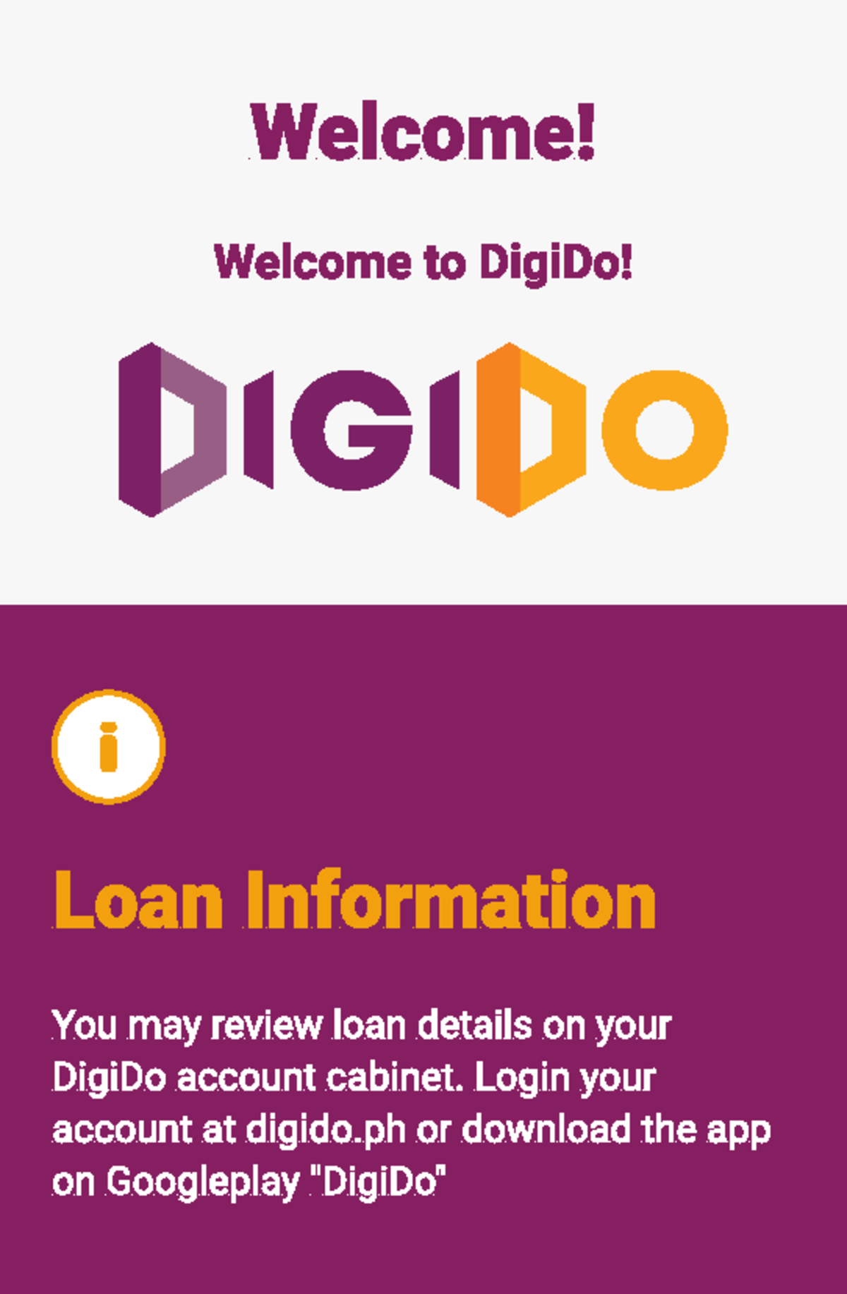 Manual - Hsjsja - Welcome! Welcome to DigiDo! Loan Information You may ...