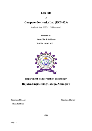 CN Lab Manual - LAB MANUAL for Computer Network CSE-310 F Computer Network Lab L T P 3 Class ...