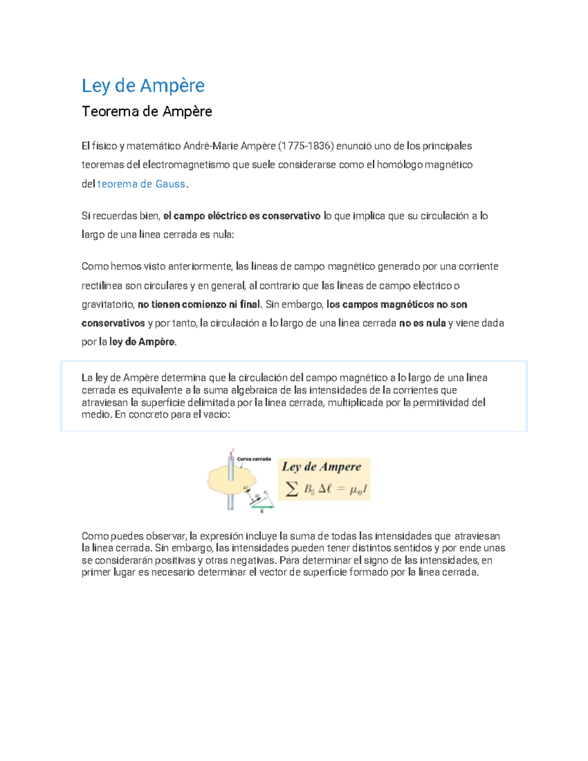 Resumen 8 2057424 FJCO - hajajahaa - Ley de Ampère Teorema de Ampère El físico y matemático ...