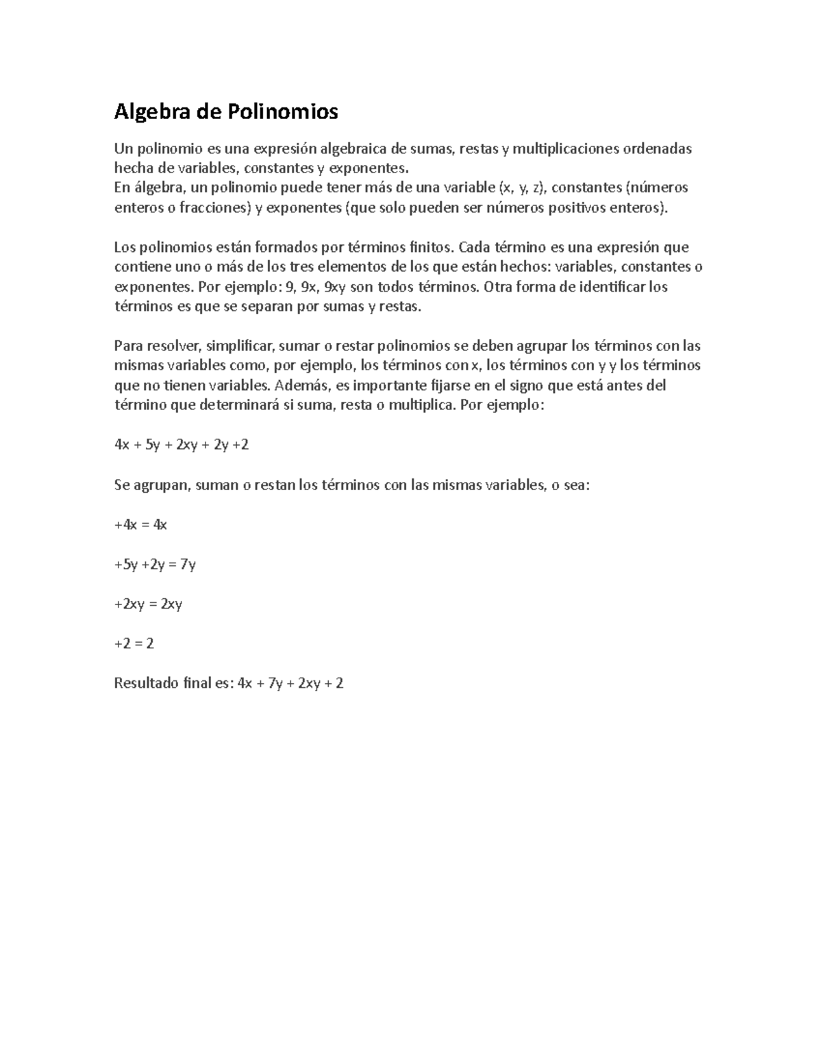 Algebra de Polinomios - En álgebra, un polinomio puede tener más de una ...