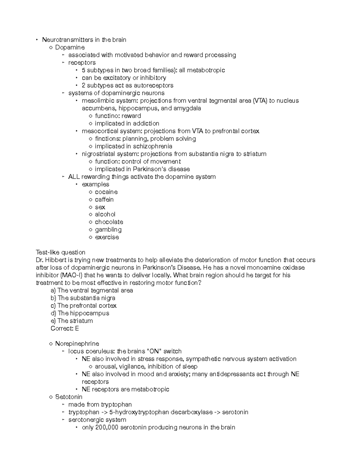 2-1 Lecture - behavioral neuroscience notes neurotransmitters in the ...