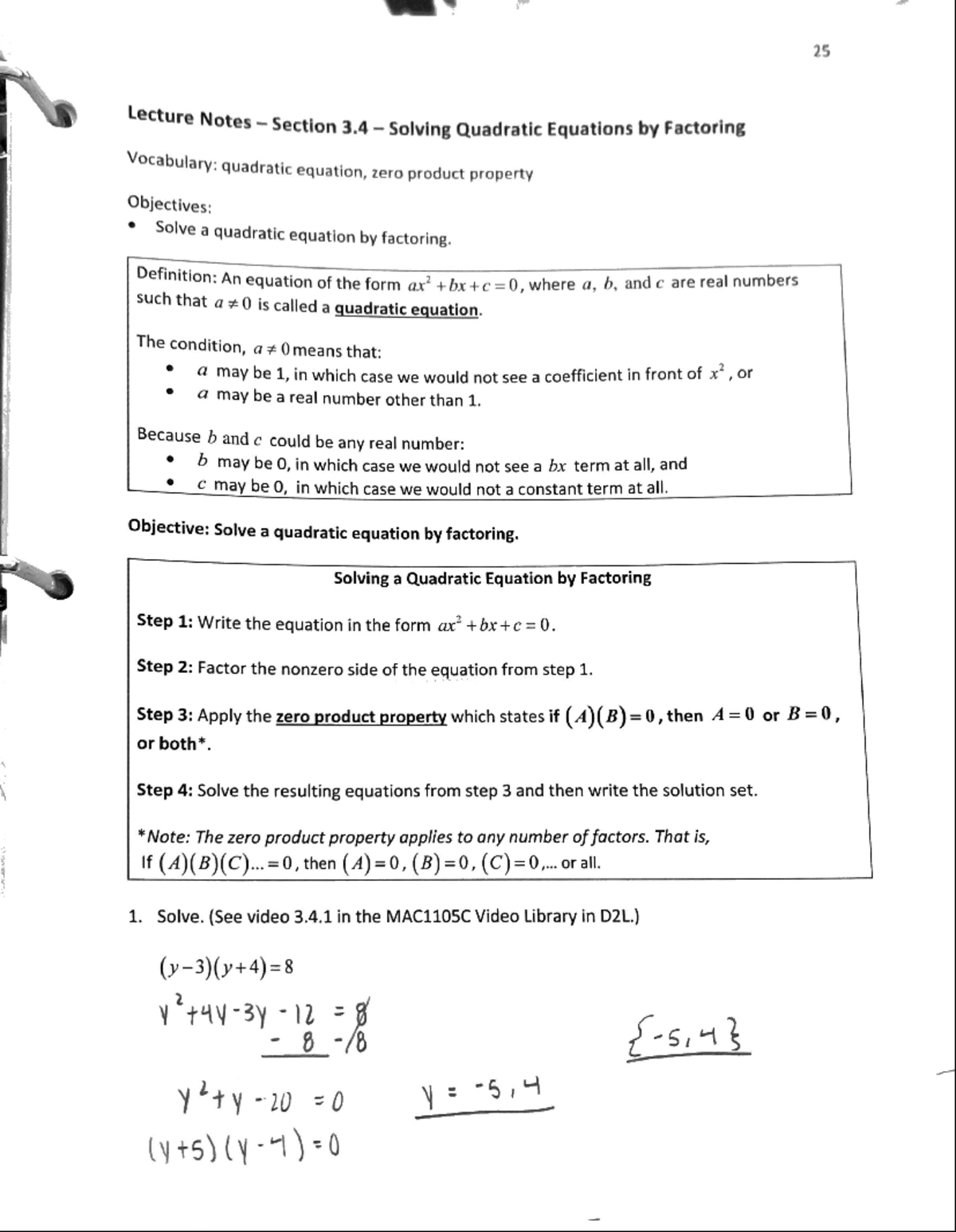 3.4 Notes - Lectu re Notes Section 3 Solving Quadratic Equations ...