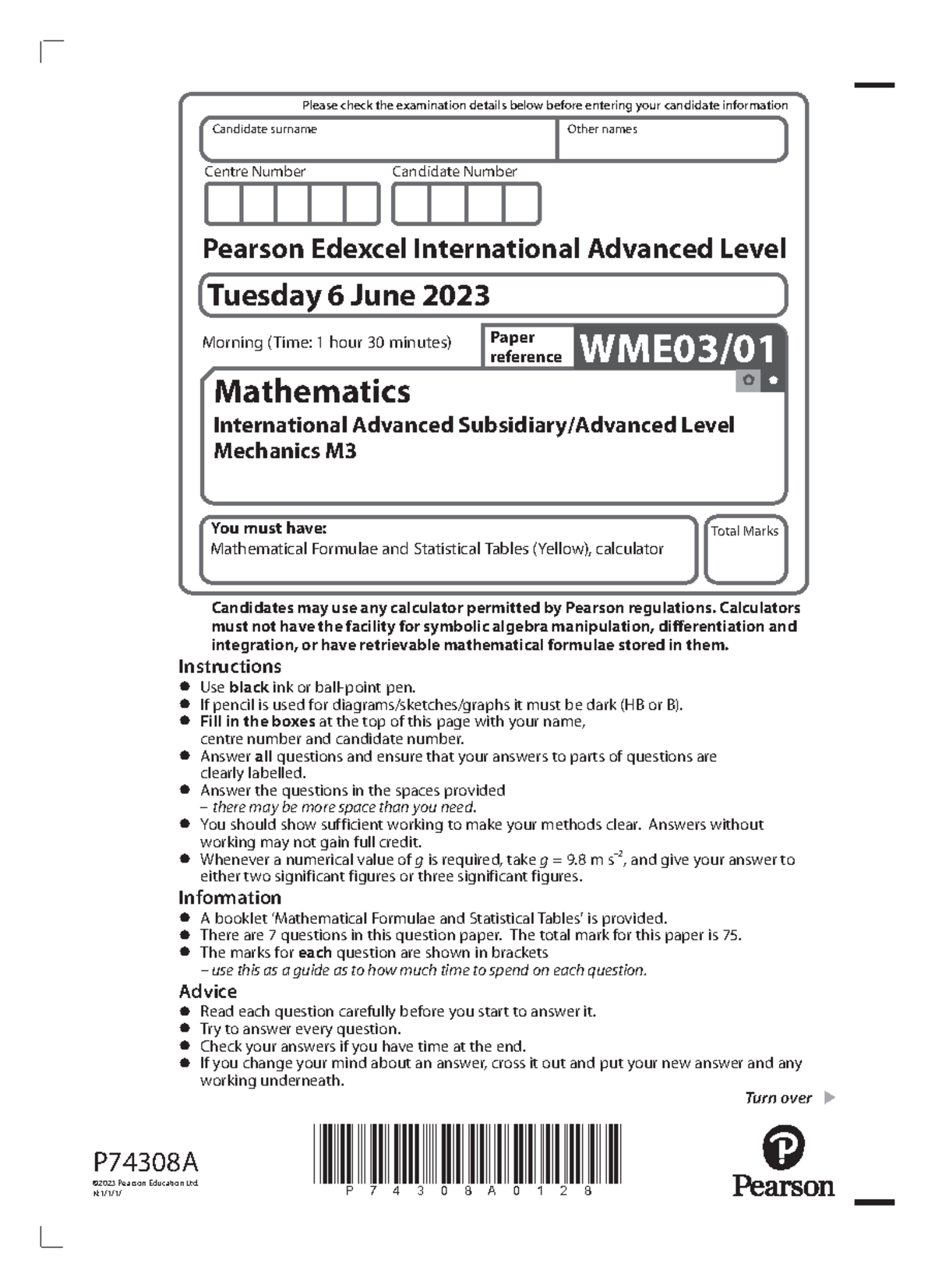 Test Daily分享-M3 2023 MAY QP - P74308A0128 Turn over P74308A ©2023 ...