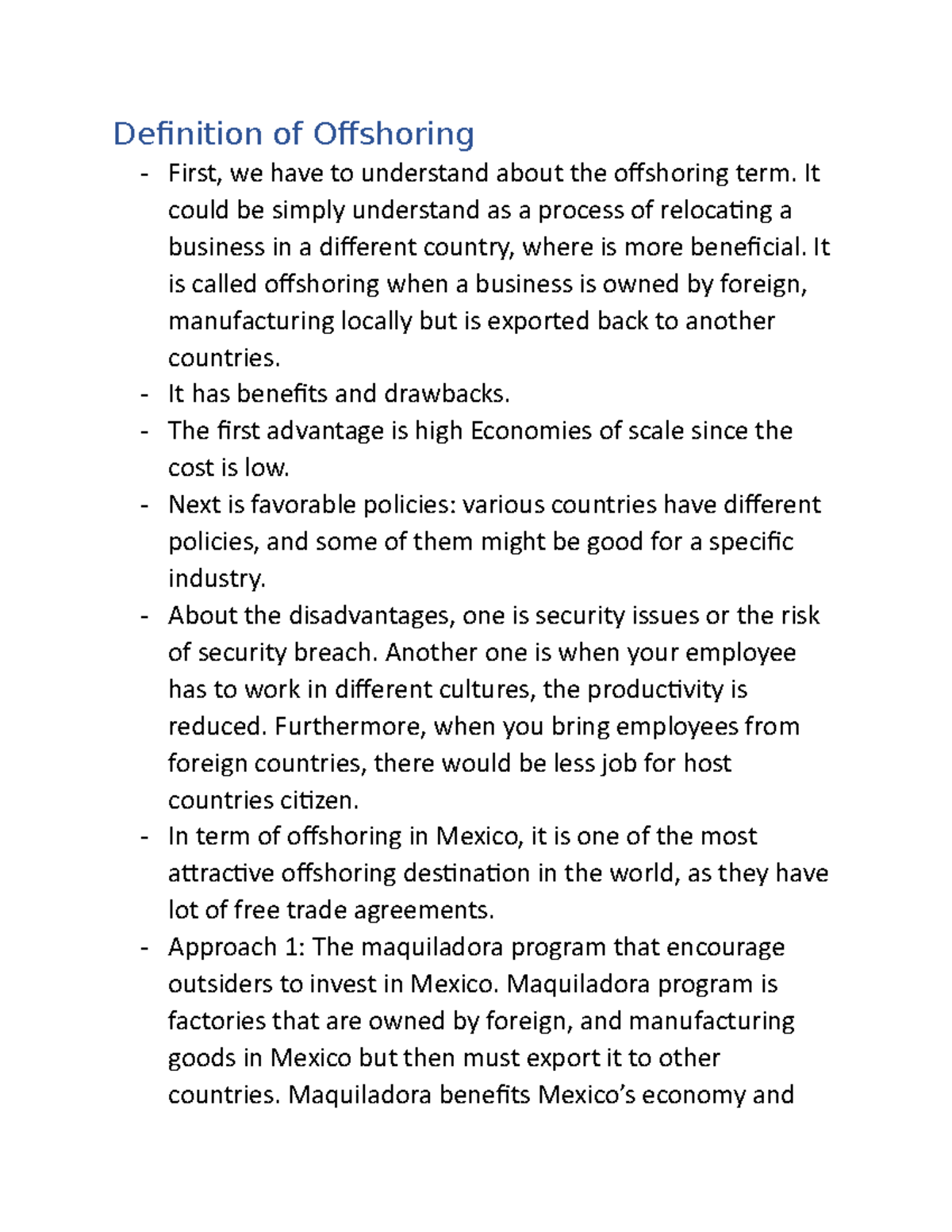Definition of Offshoring in assignment 2 - Definition of Offshoring ...
