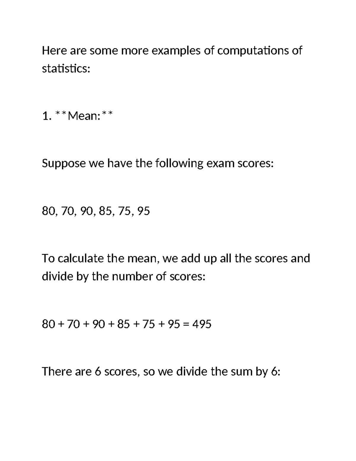 Statistic - Here are some more examples of computations of statistics ...