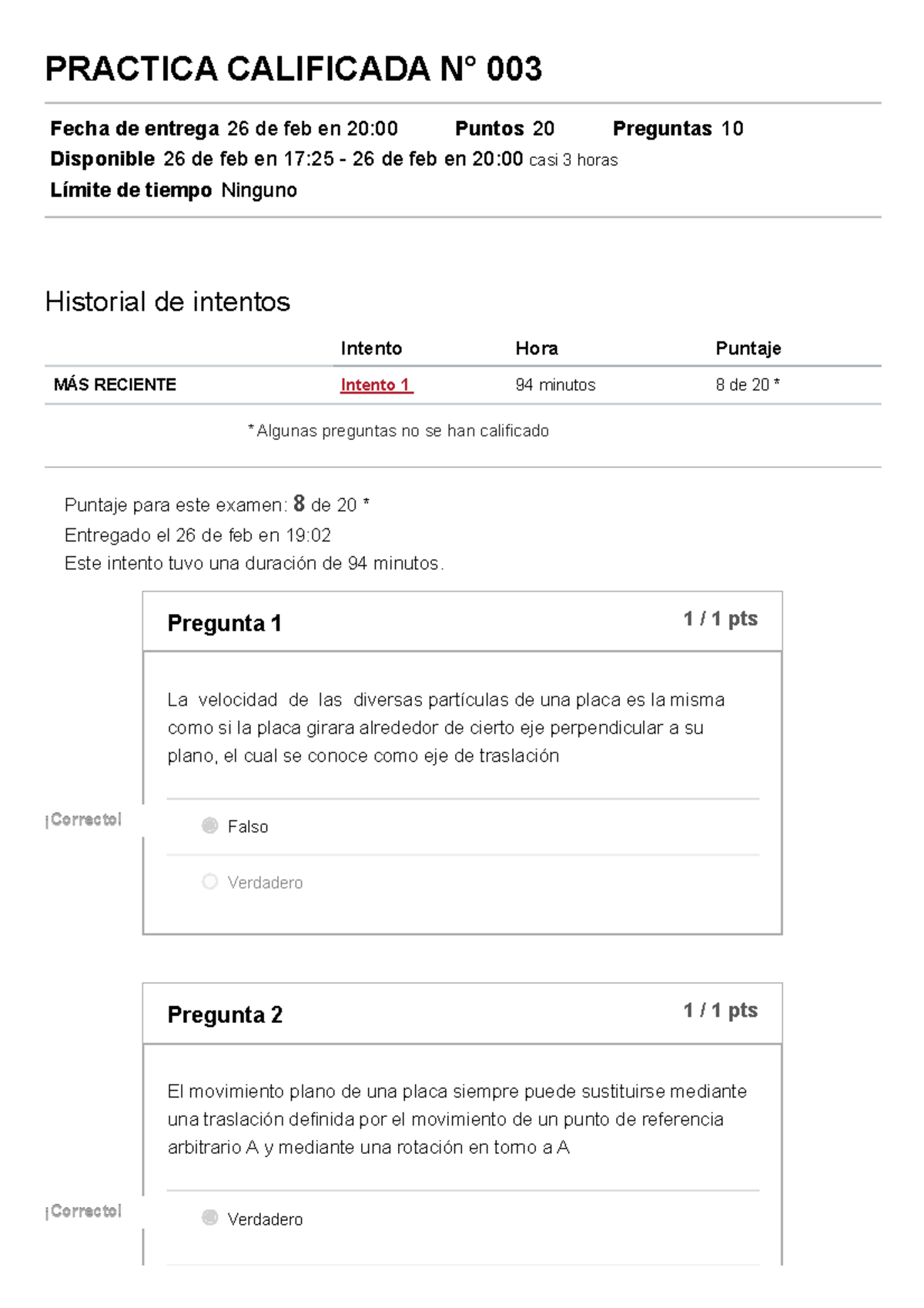 Practica Calificada N° 003 Fundamentos DE Dinámica - Fundamentos de dinámica - UTP - Studocu