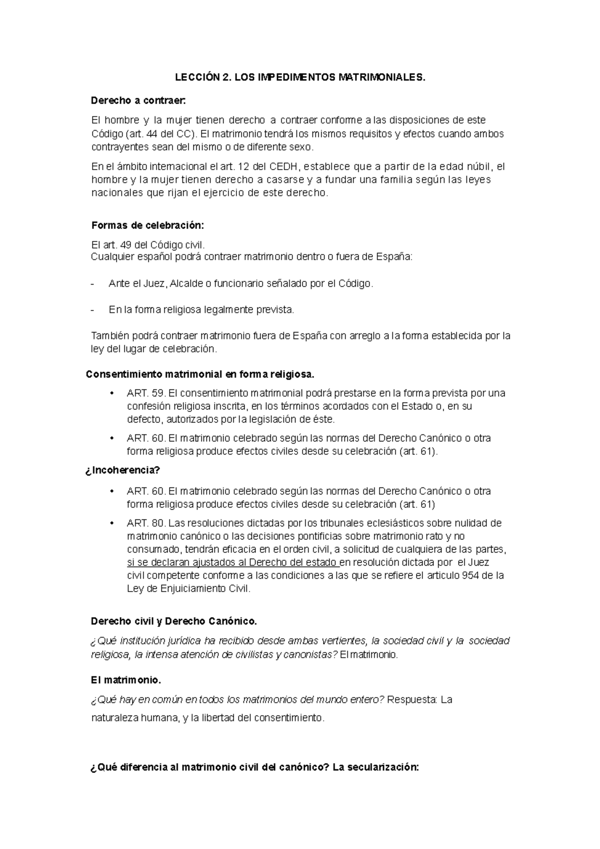 Tema 2 - Apuntes tema 2 - LECCIÓN 2. LOS IMPEDIMENTOS MATRIMONIALES ...