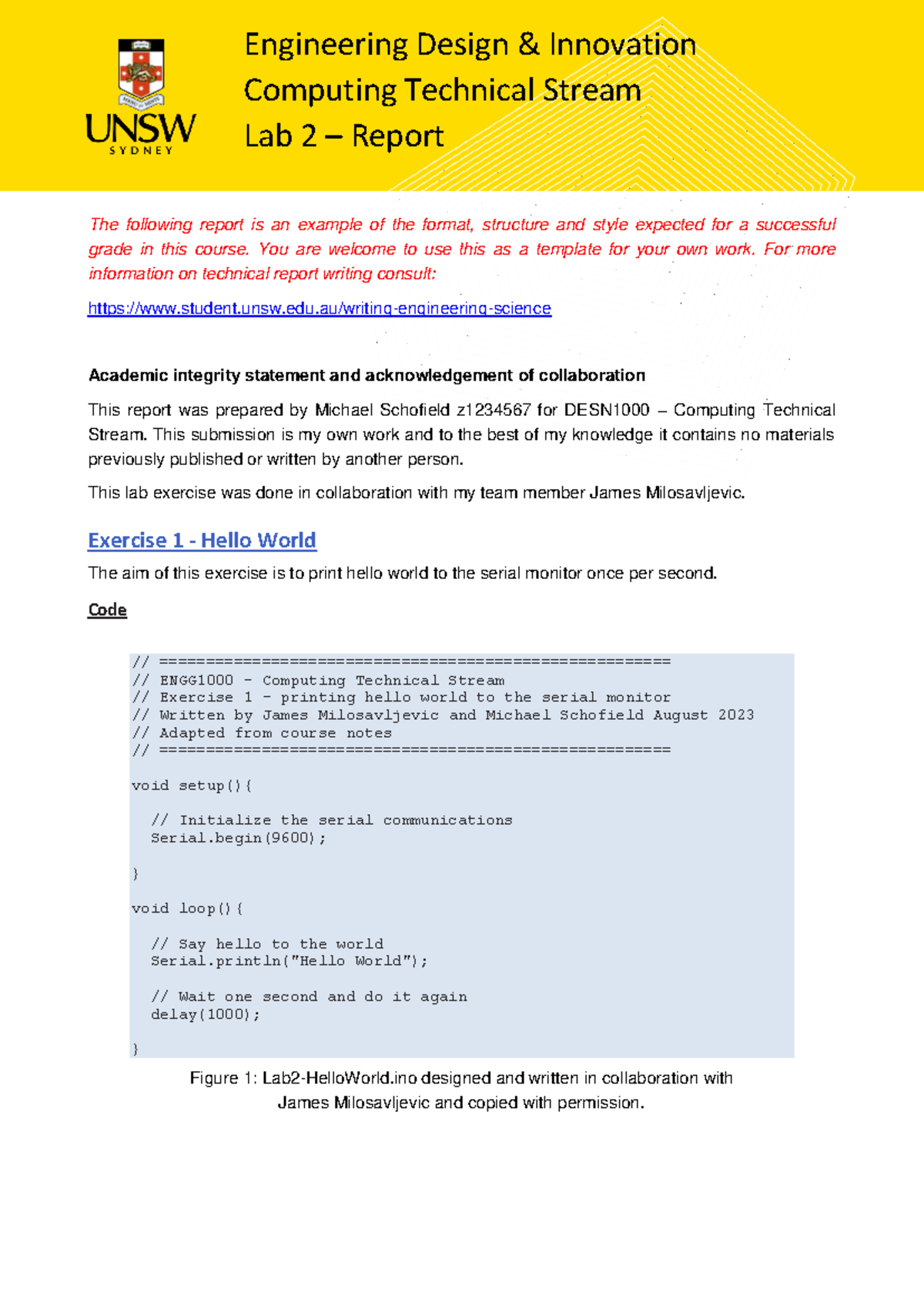 Computing Sample Lab Report - Engineering Design & Innovation Computing ...