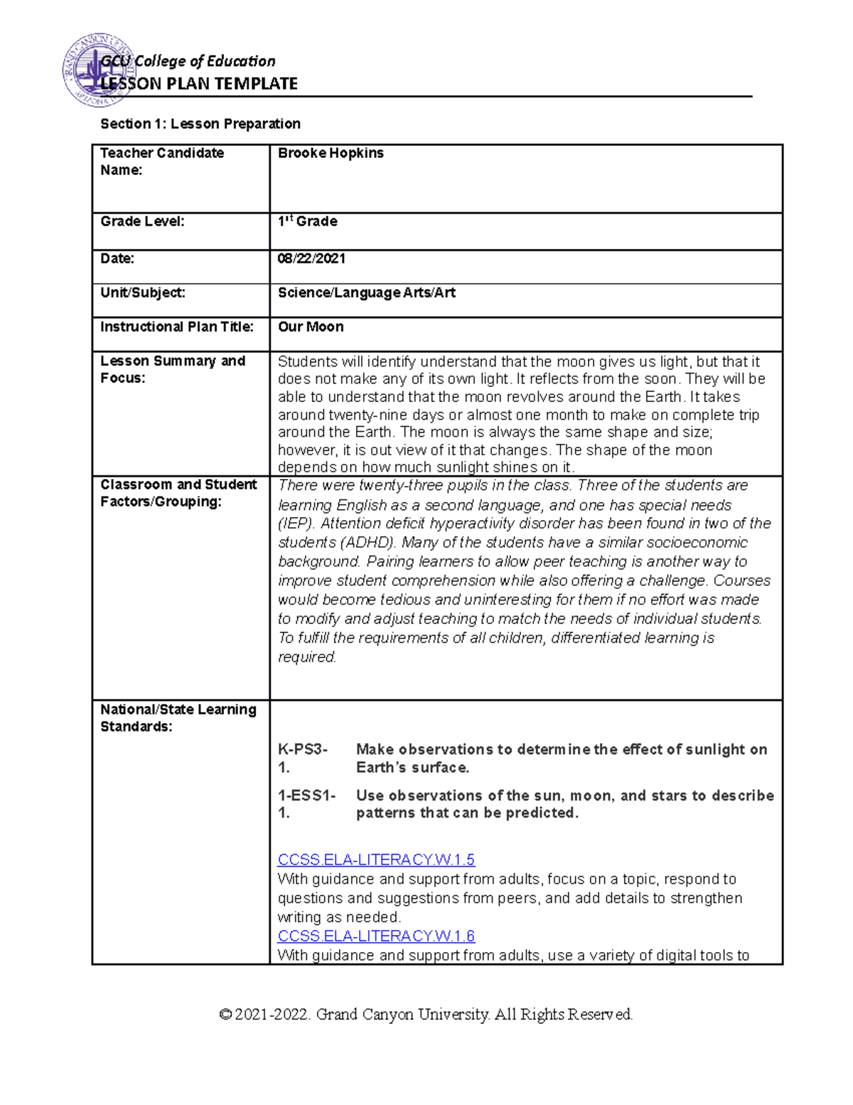 Coe-lesson-plan-template moon - LESSON PLAN TEMPLATE Section 1: Lesson ...