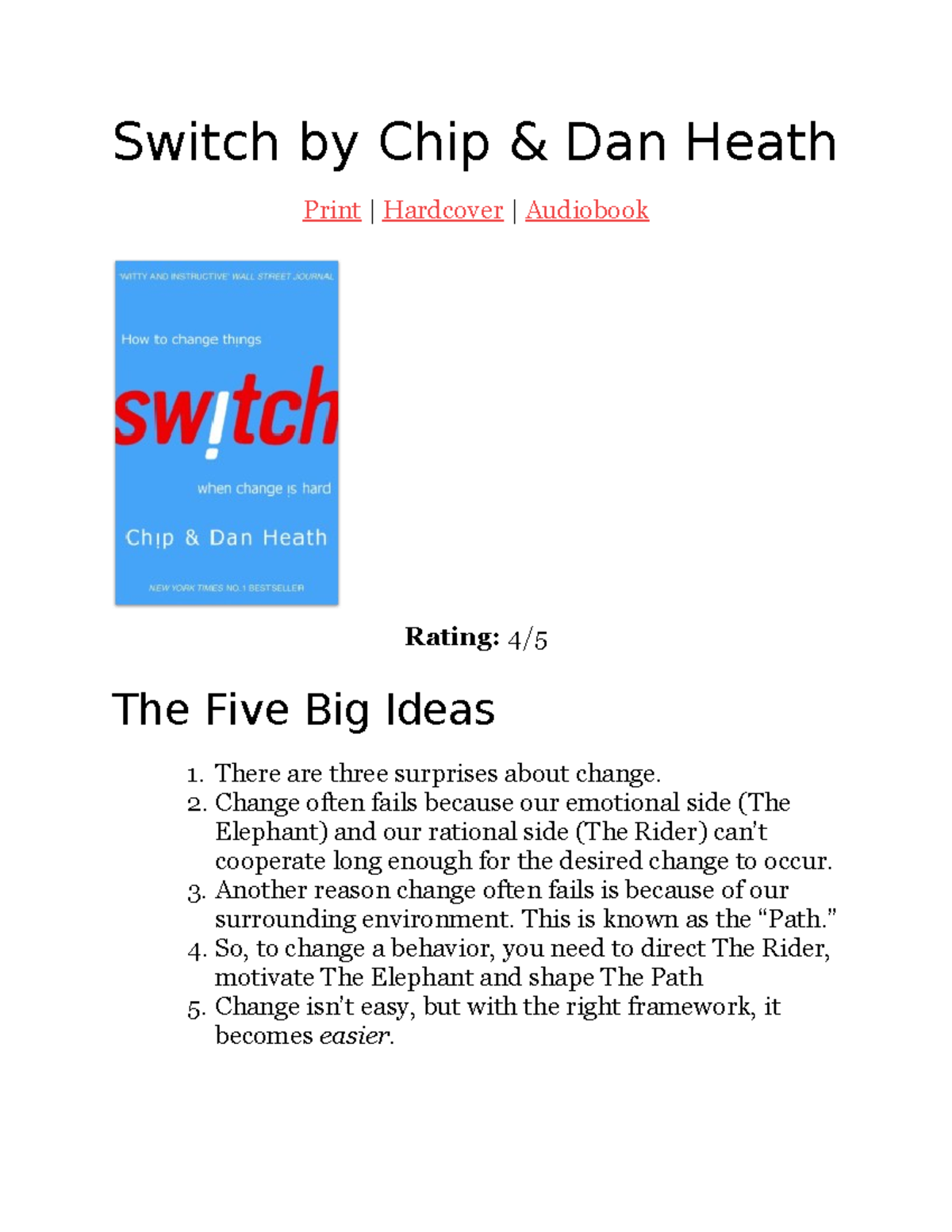 Switch by Chip-BOOK Summary - Switch by Chip & Dan Heath Print ...