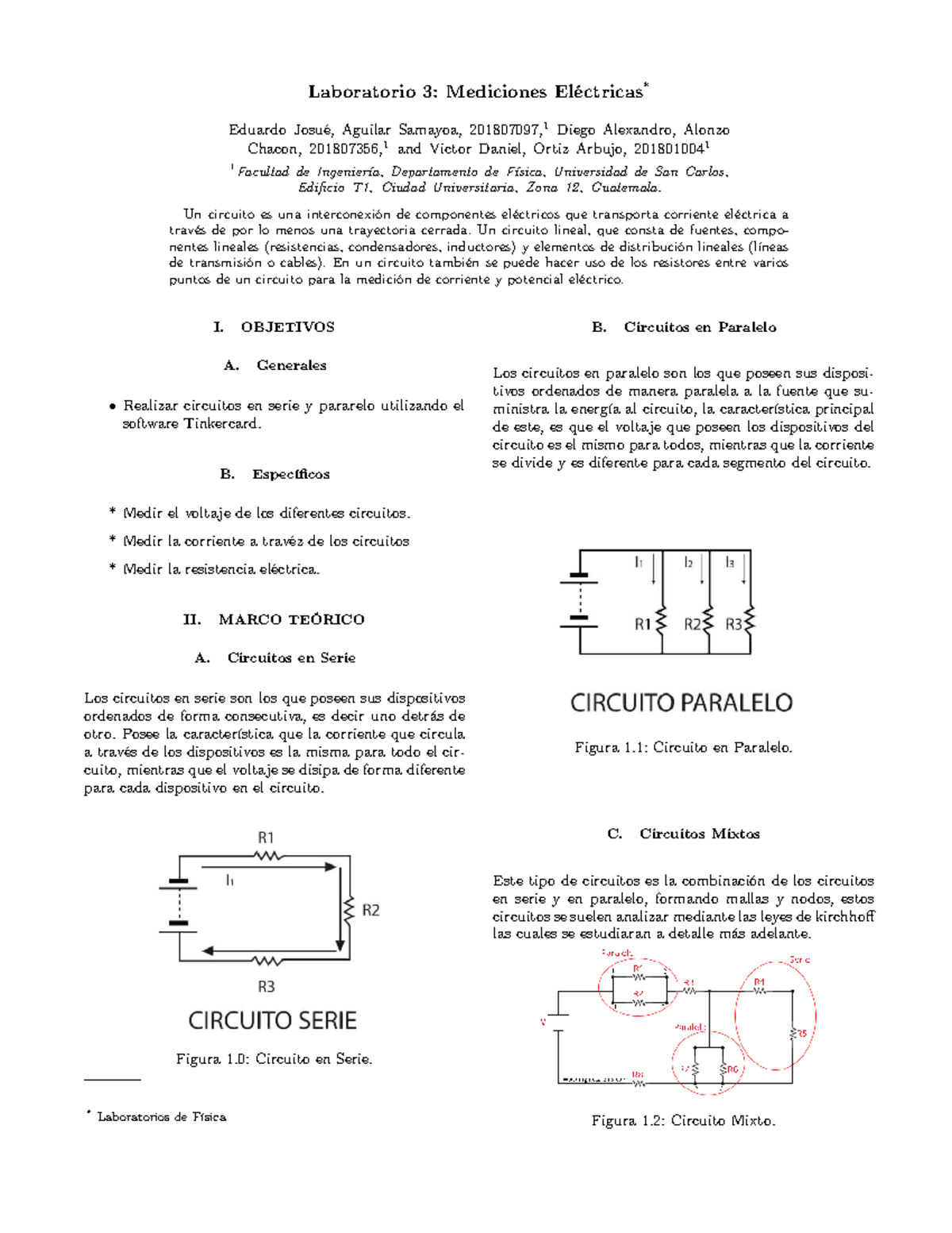 Reporte 3 F SICA 2 - Laboratorio 3: Mediciones Eléctricas* Eduardo Josué, Aguilar Samayoa, - Studocu