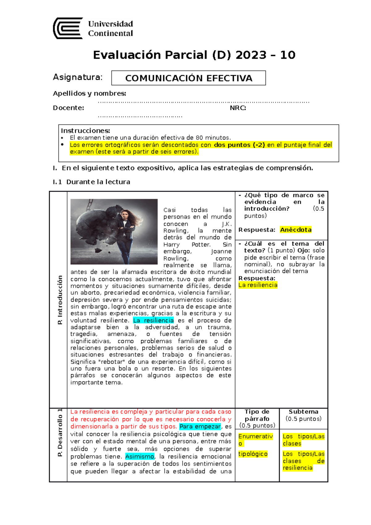 Evaluación Parcial 2023 10 (equipo 4) solucionario - Evaluación Parcial (D) 2023 – 10 Asignatura ...