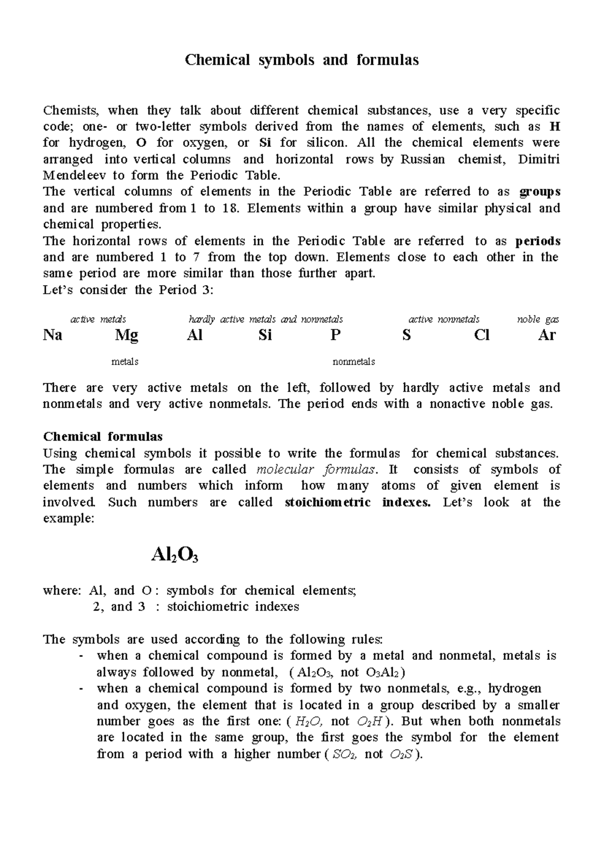 Chemical symbols and formulae - Chemical symbols and formulas Chemists ...