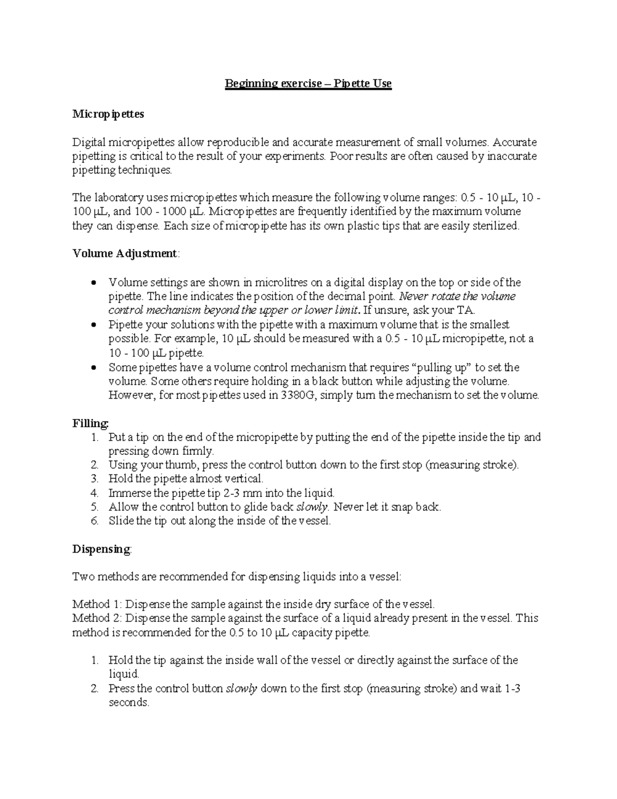 Lab 1 Acid-base chemistry intro and protocol - Beginning exercise ...