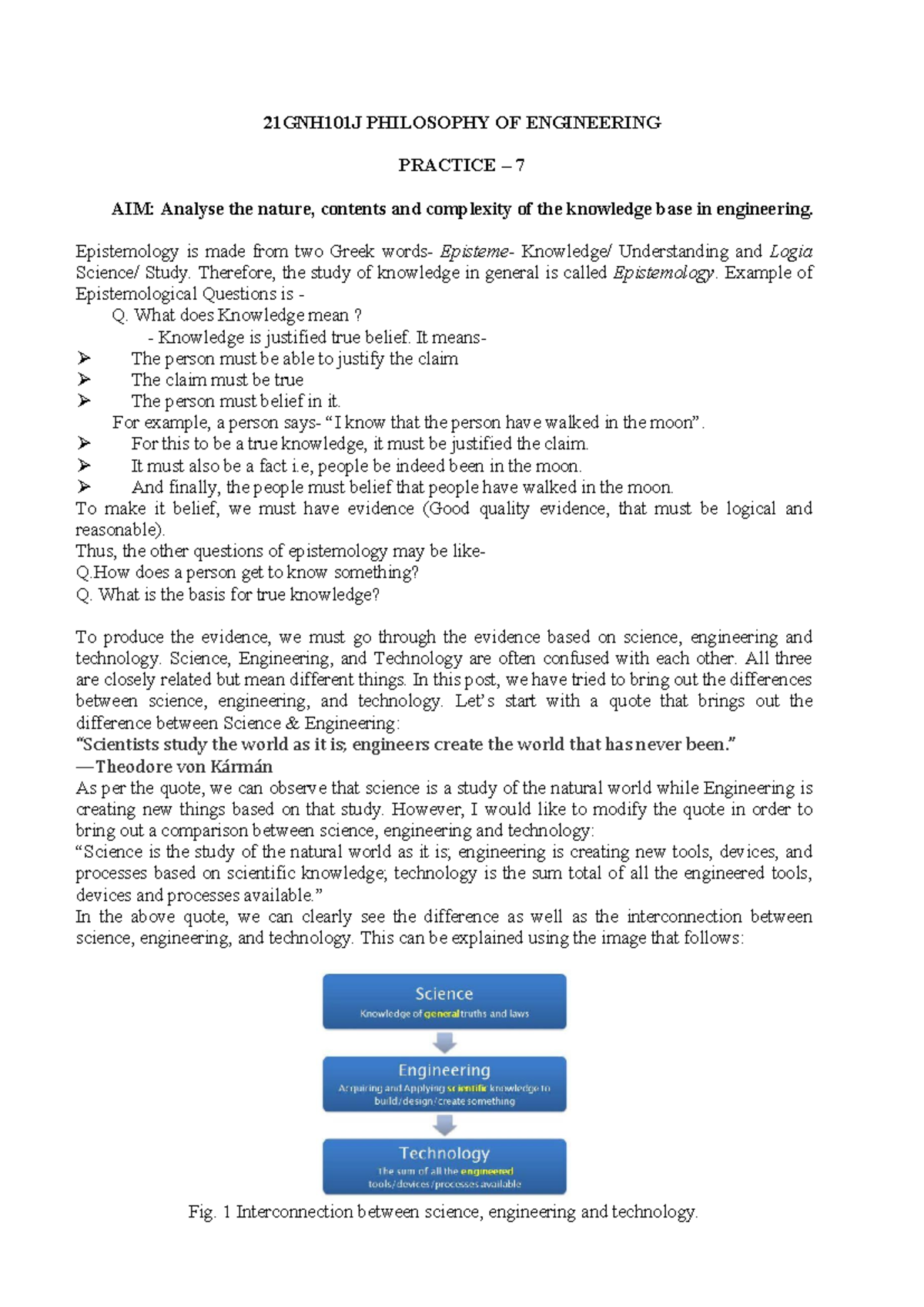 Practice 7 21GNH101J Po E - 21GNH101J PHILOSOPHY OF ENGINEERING ...