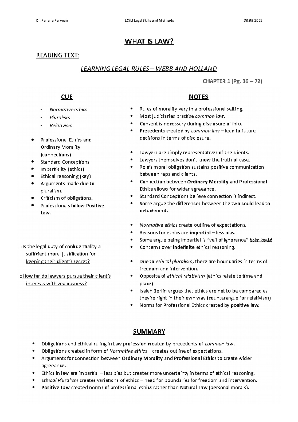 Week 1 - Introduction Reading - Dr. Rehana Parveen LC/LI Legal Skills ...