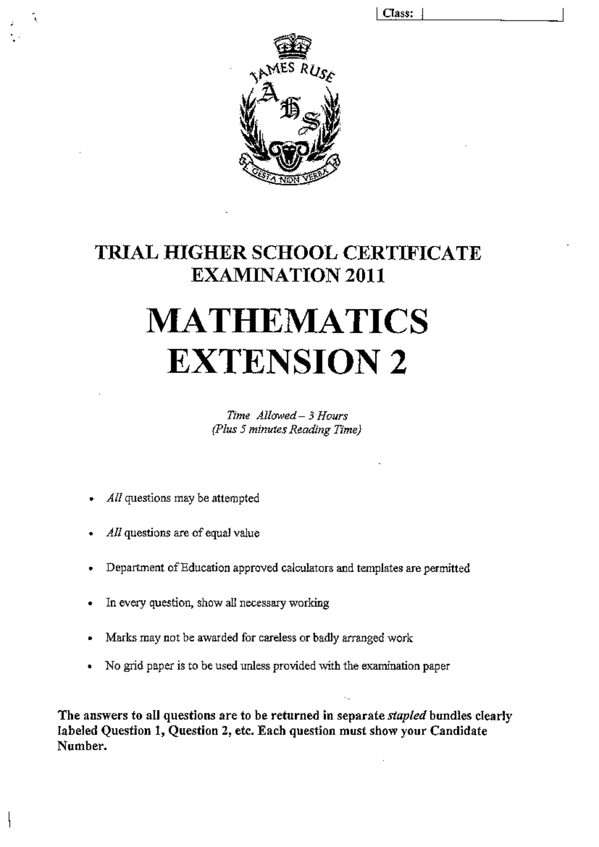 James Ruse Trial with Solutions! - Studocu