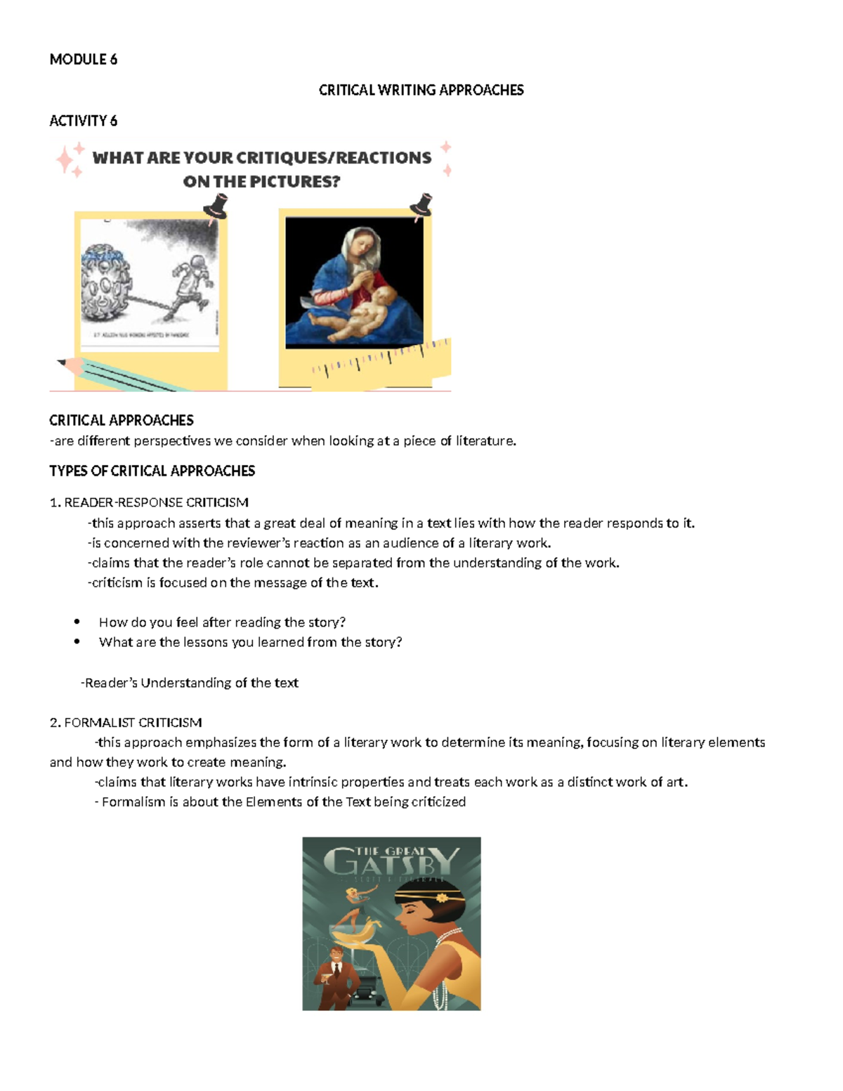 Module 6 EAPP - Answer - MODULE 6 CRITICAL WRITING APPROACHES ACTIVITY ...