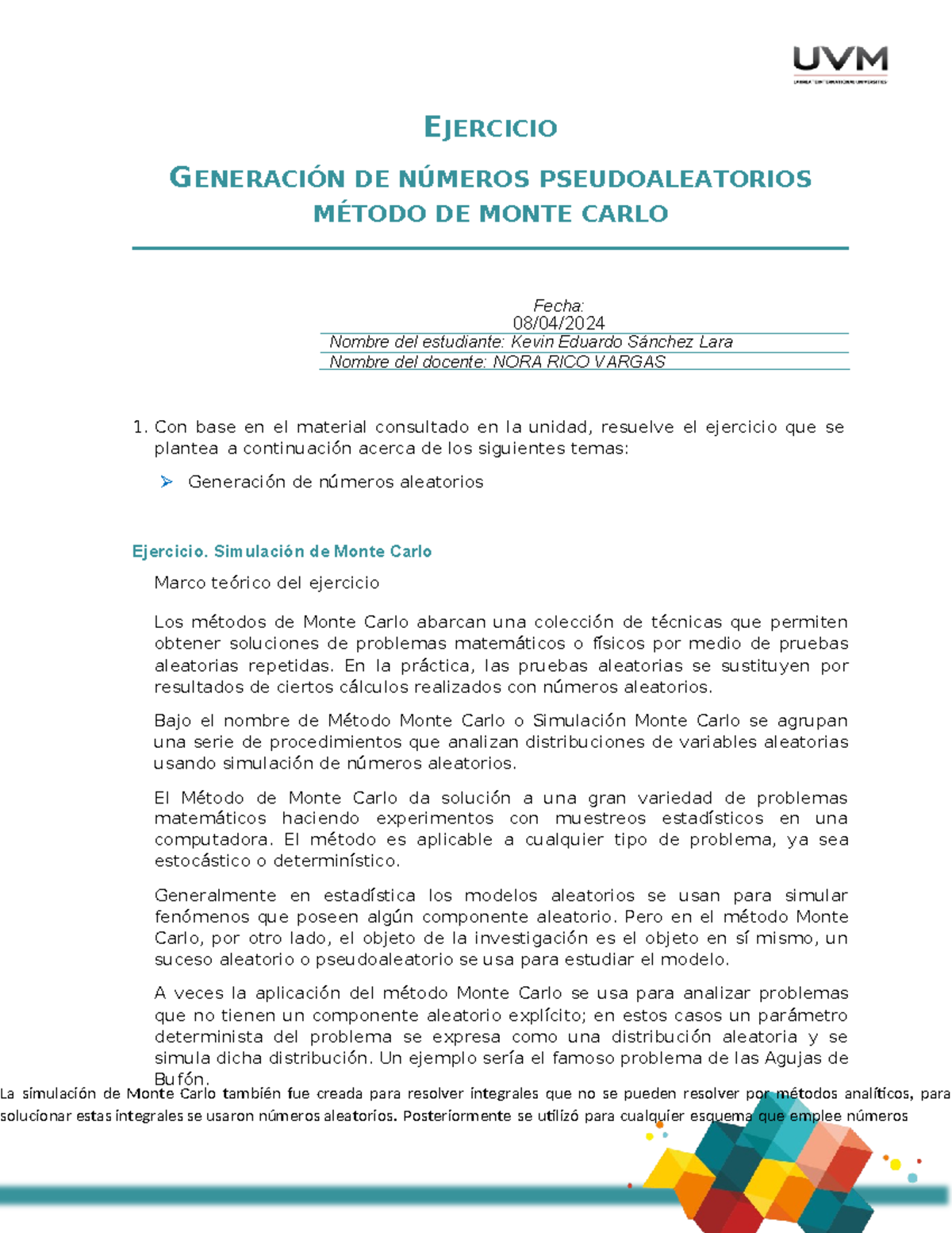 A3 KESL - EJERCICIO GENERACIÓN DE NÚMEROS PSEUDOALEATORIOS MÉTODO DE ...