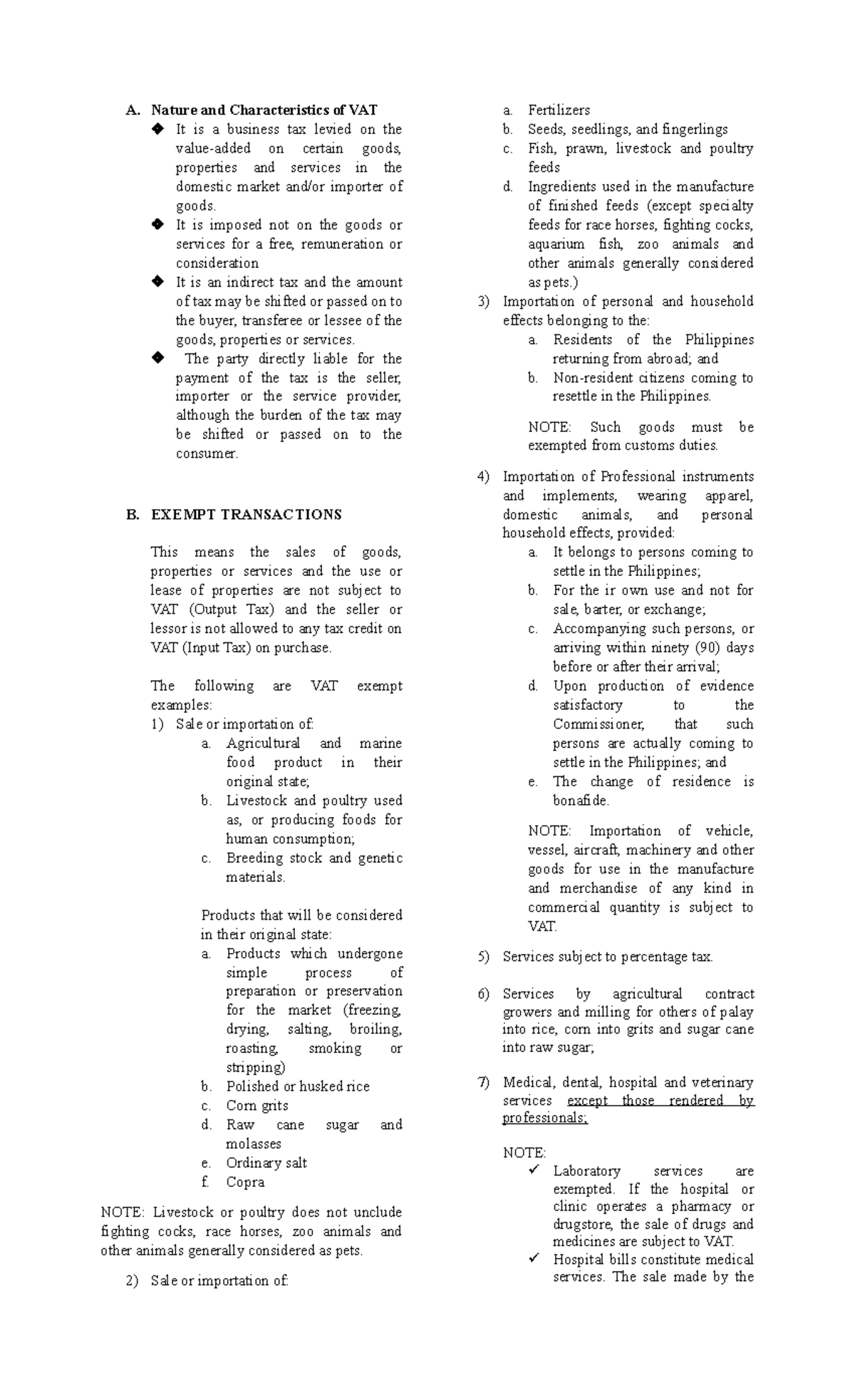CPA-Review - A. Nature and Characteristics of VAT It is a business tax ...