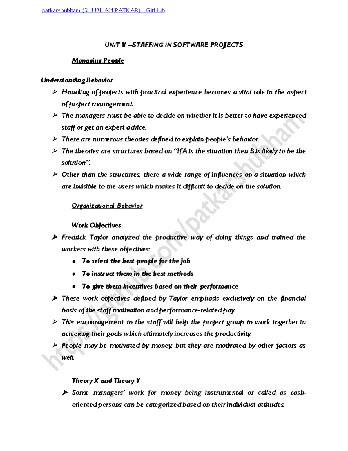 SPM UNIT 5 Notes - UNIT V – STAFFING IN SOFTWARE PROJECTS Managing ...