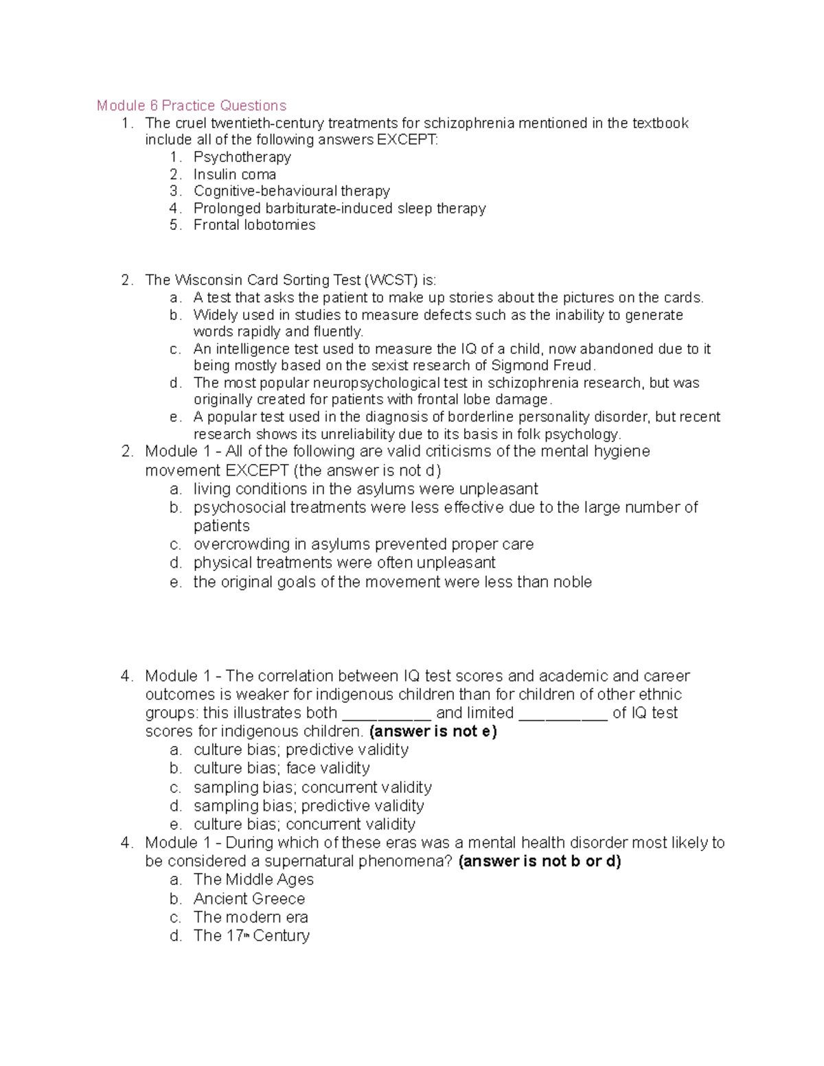Module 6 Practice Questions - Module 6 Practice Questions 1. The cruel ...