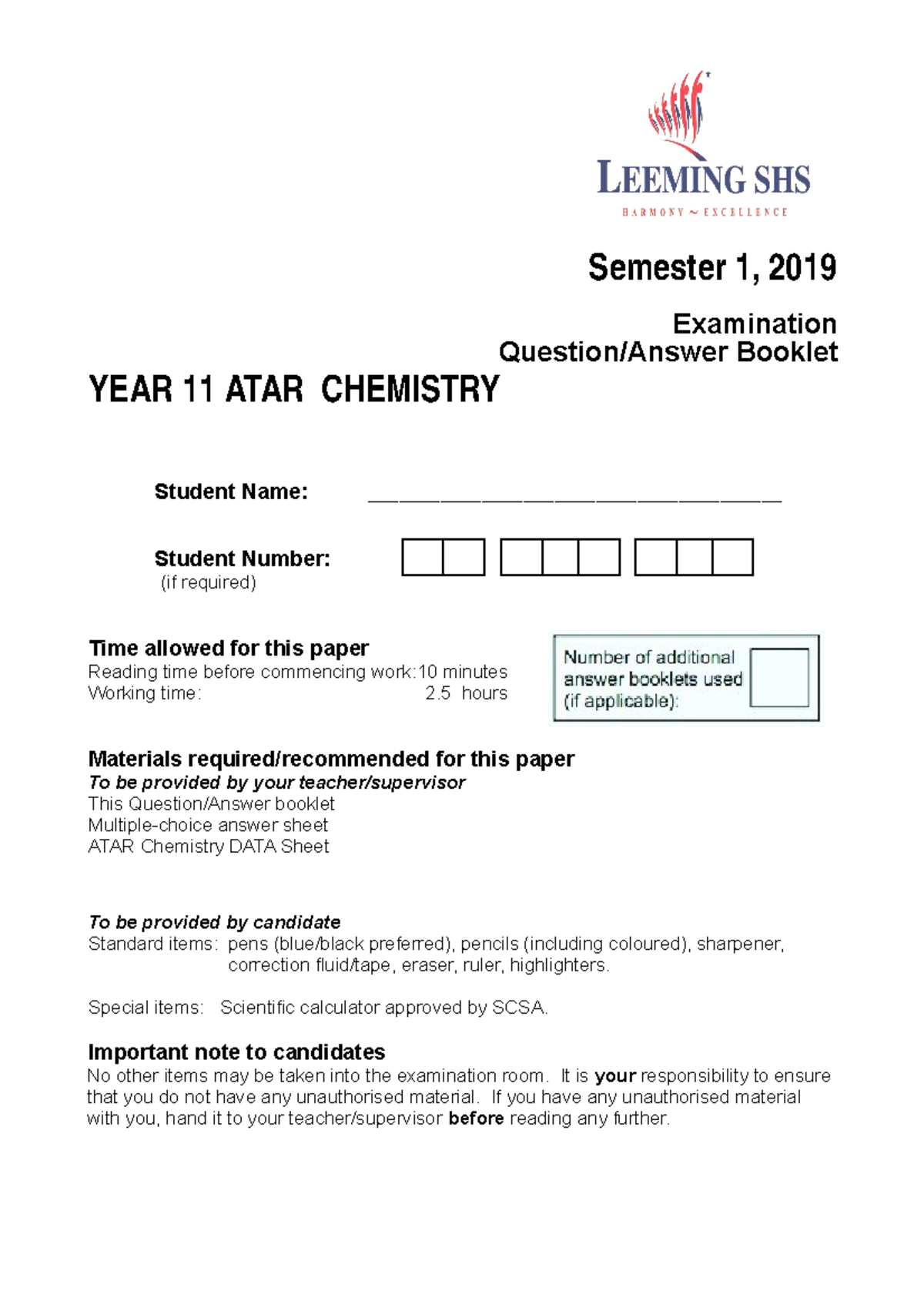 2019 chemistry unit 1 exam - FSLF302 - Westminster - Studocu