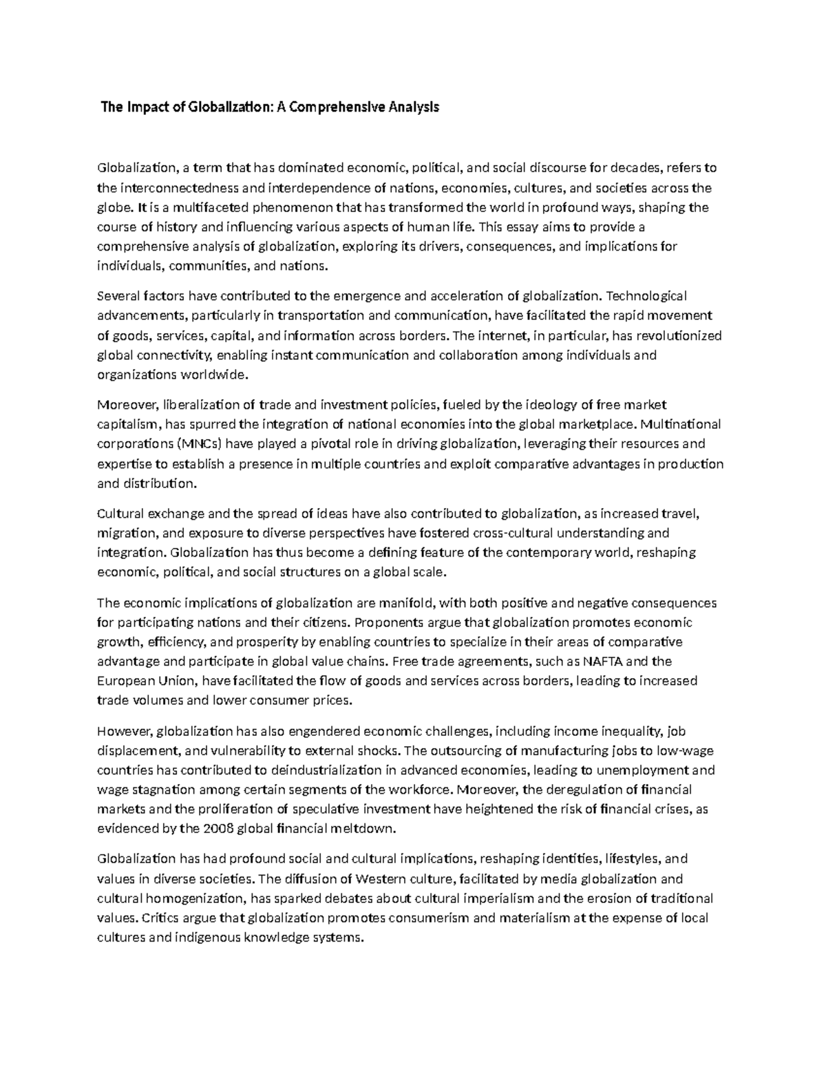 The Impact of Globalization A Comprehensive Analysis - The Impact of ...