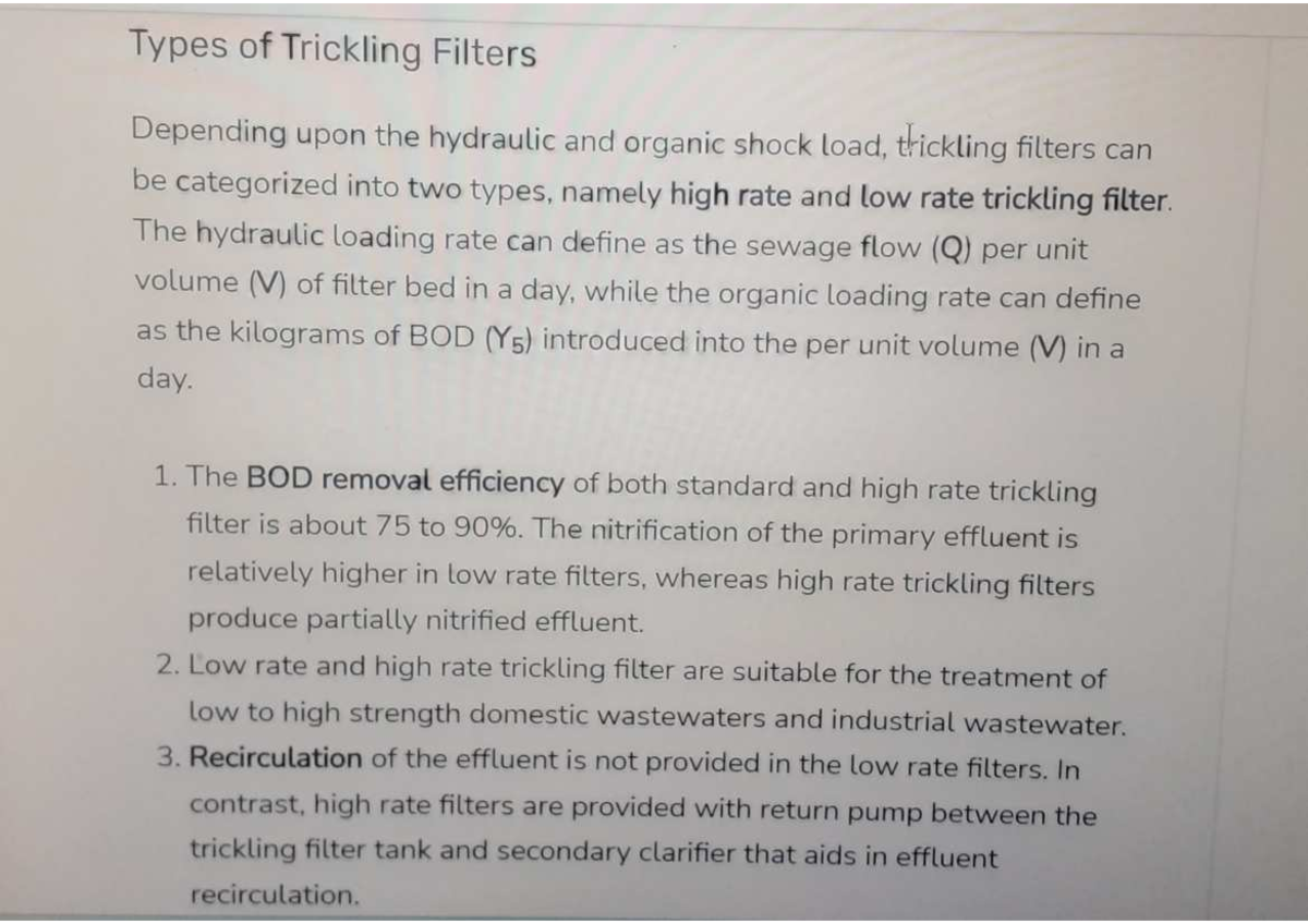 Trickling filter - BTech - Studocu