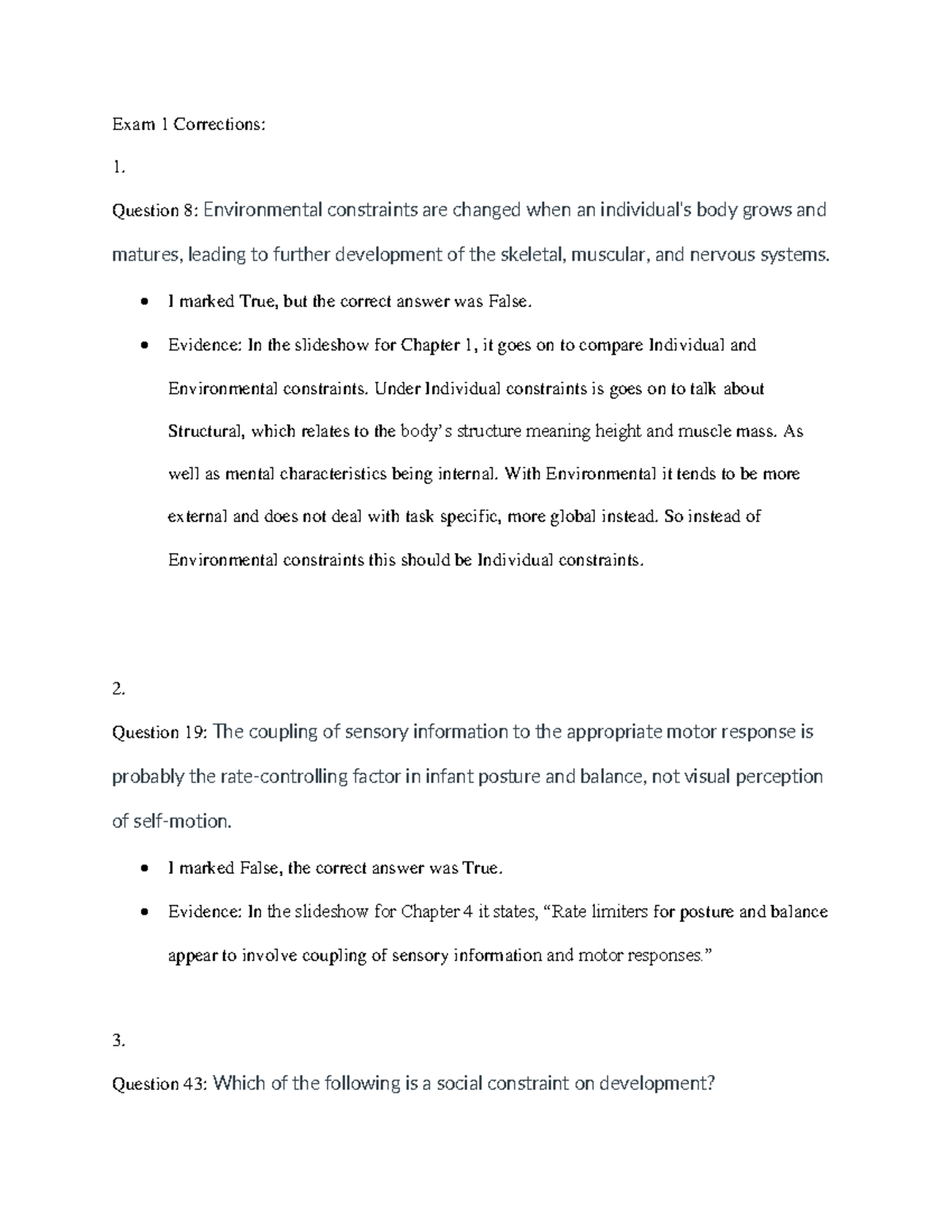 Document - Joe Schmoo - Exam 1 Corrections: 1. Question 8 ...
