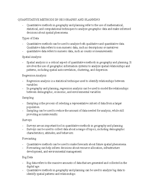 Quantitative Methods IN Geography AND Planning Notes 2 - QUANTITATIVE ...