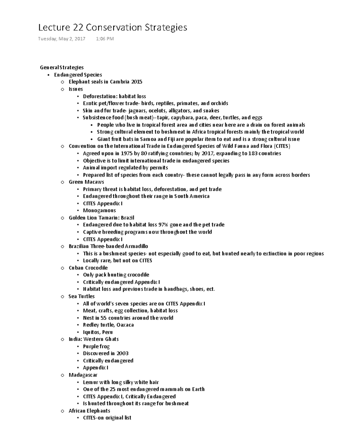 Lecture 22 Conservation Strategies - Lecture 22 Conservation Strategies ...