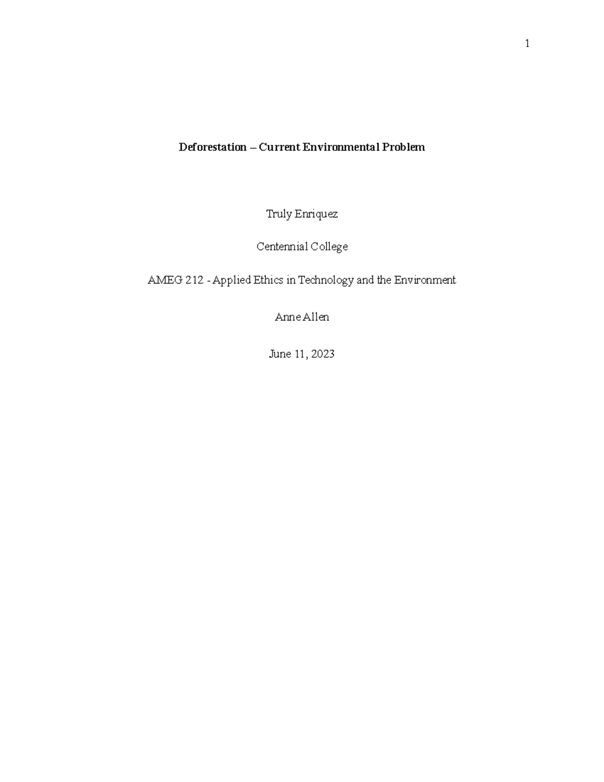 APA Formatted Paper Handout-APA 7e - 1 Deforestation – Current ...