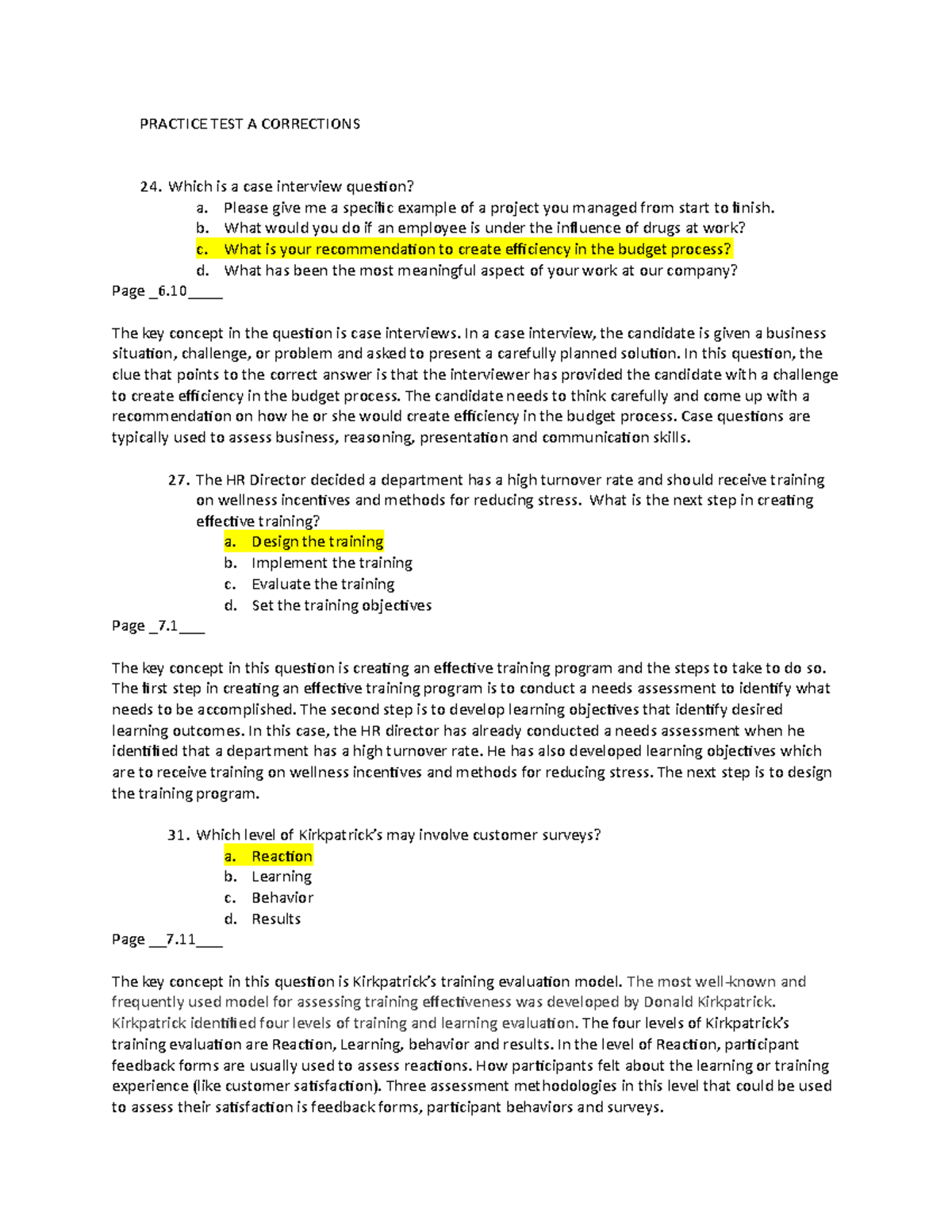 Practice Test A corrections - PRACTICE TEST A CORRECTIONS Which is a ...