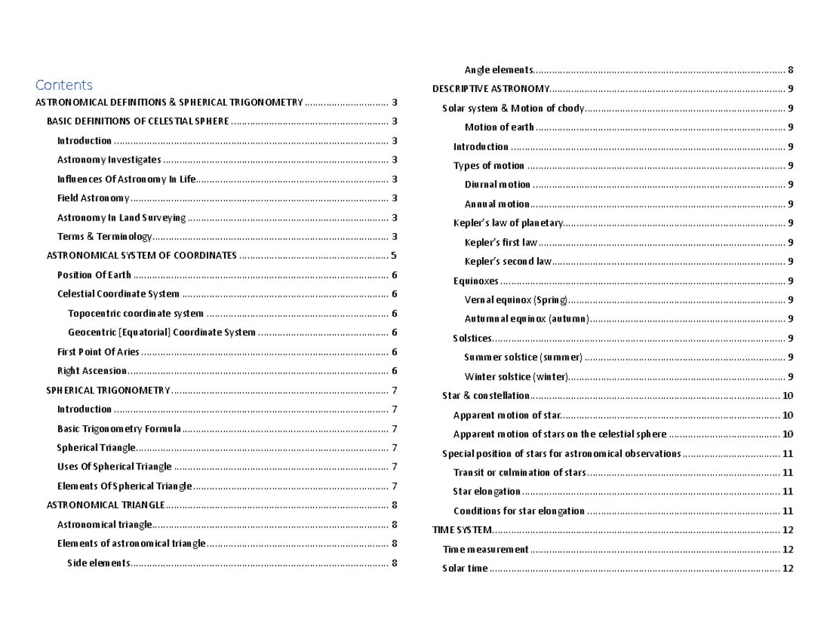 Field astronomy note - Contents ASTRONOMICAL DEFINITIONS & SPHERICAL ...