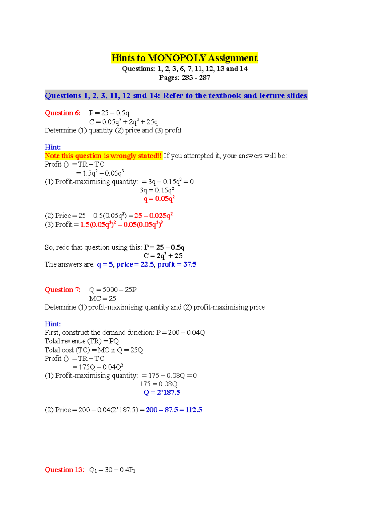 Hints to ECN221 Monopoly Assignmentans howto sole it - Hints to ...