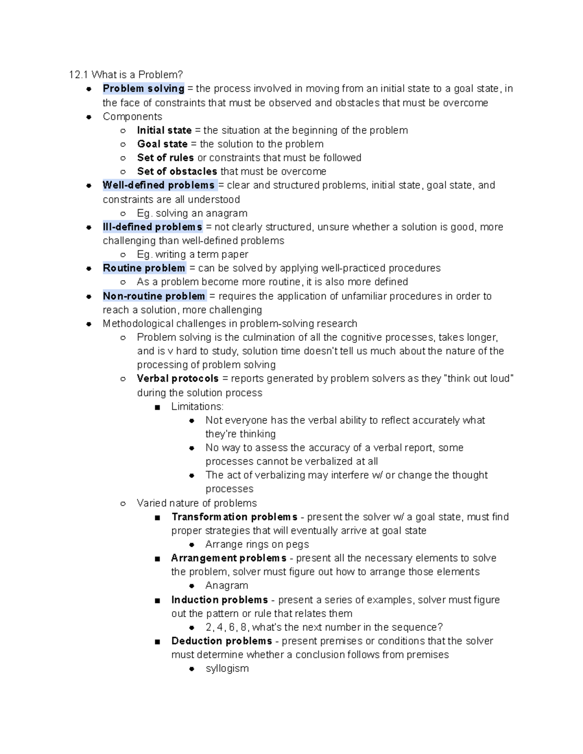 Chapter 12 Problem Solving - 12 What is a Problem? Problem solving ...