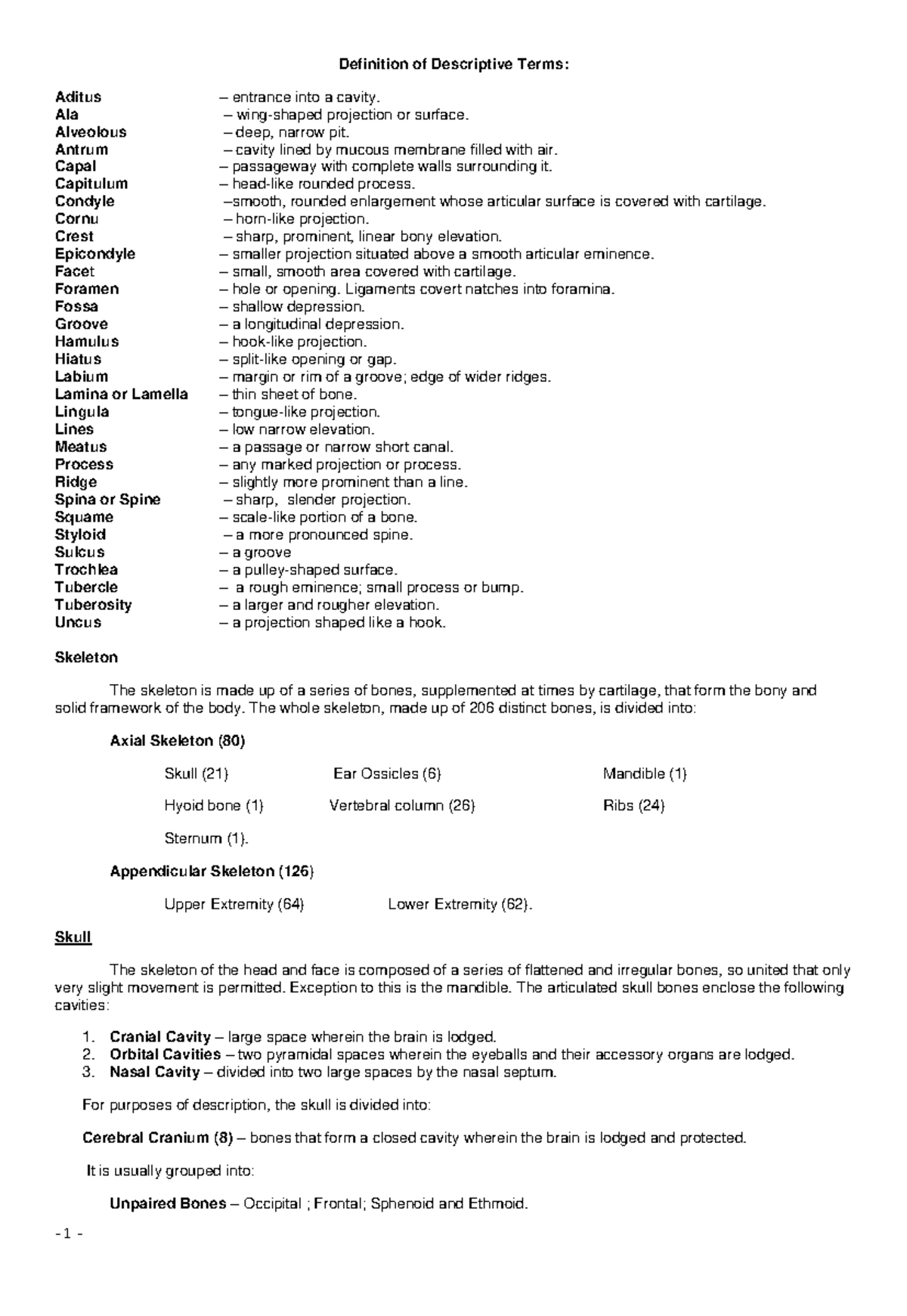 Gross Anatomy summary - Definition of Descriptive Terms: Aditus ...