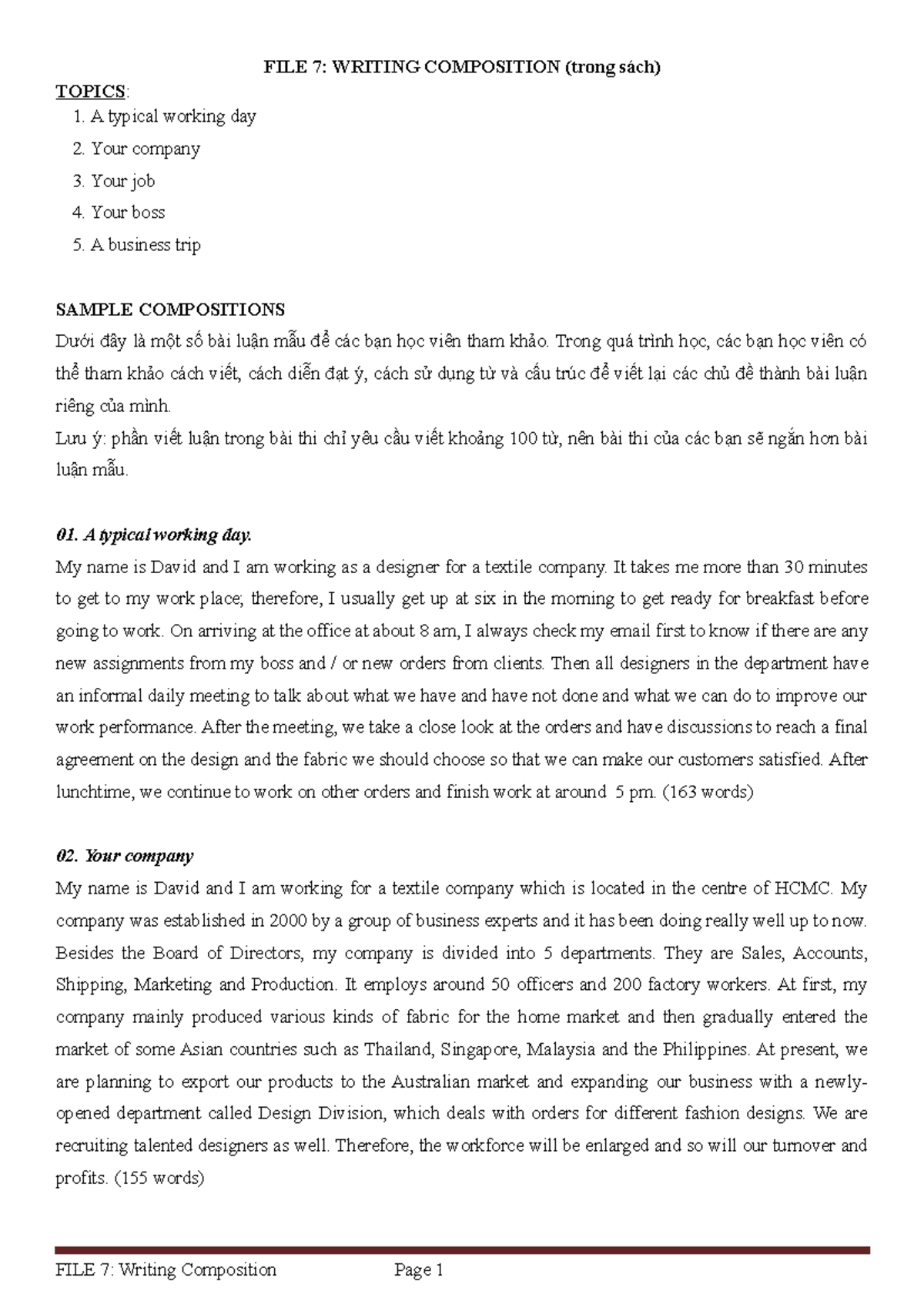 Writing tieng anh - FILE 7: WRITING COMPOSITION (trong sách) TOPICS: A ...