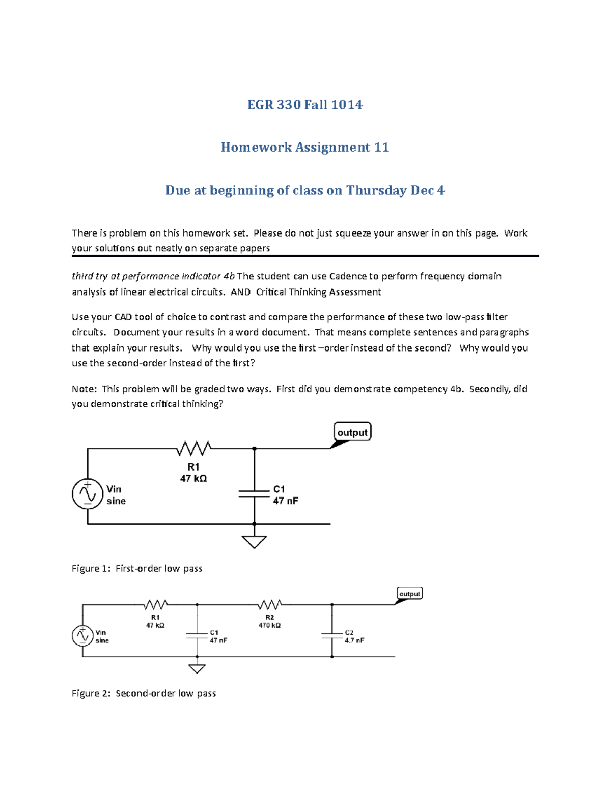 Homework assignment 11 - EGR 330 Fall 1014 Homework Assignment 11 Due ...