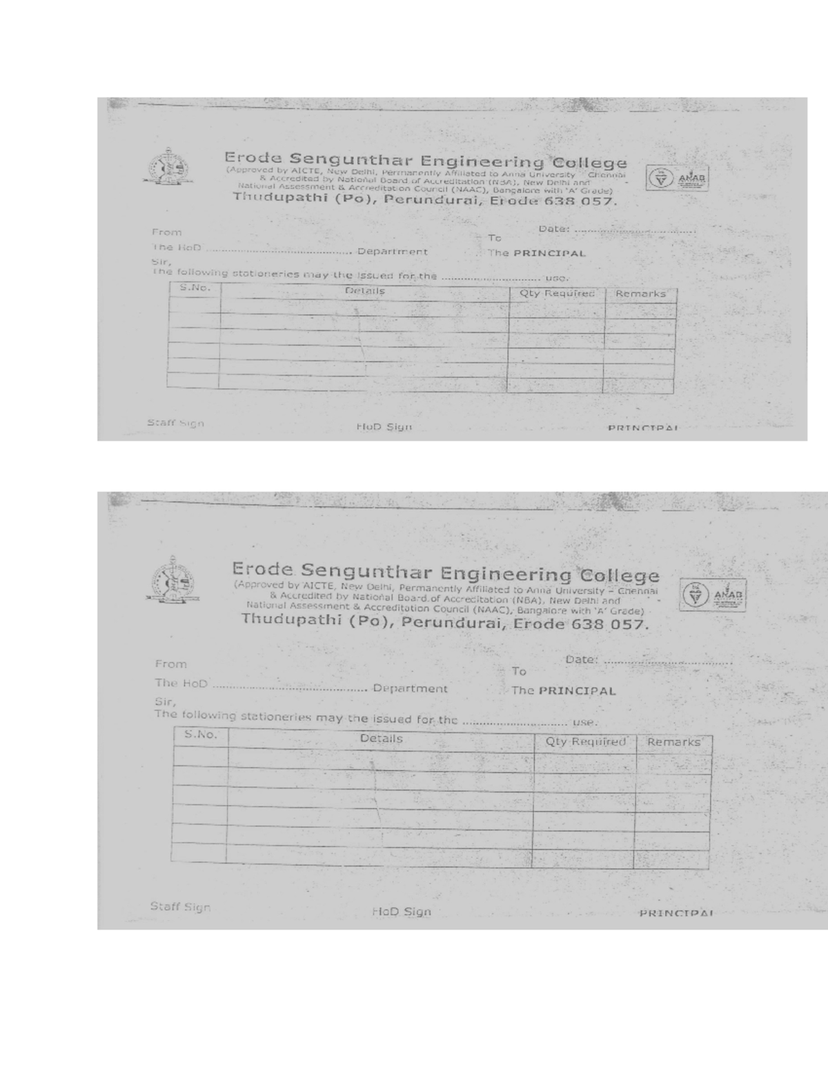 Requirement Form - Erode Sengunthar Engineering College (Approved AICTE ...