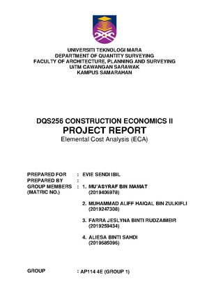 DQS 301 CASE Study Report - DEPARTMENT OF QUANTITY SURVEYING FACULTY OF ...
