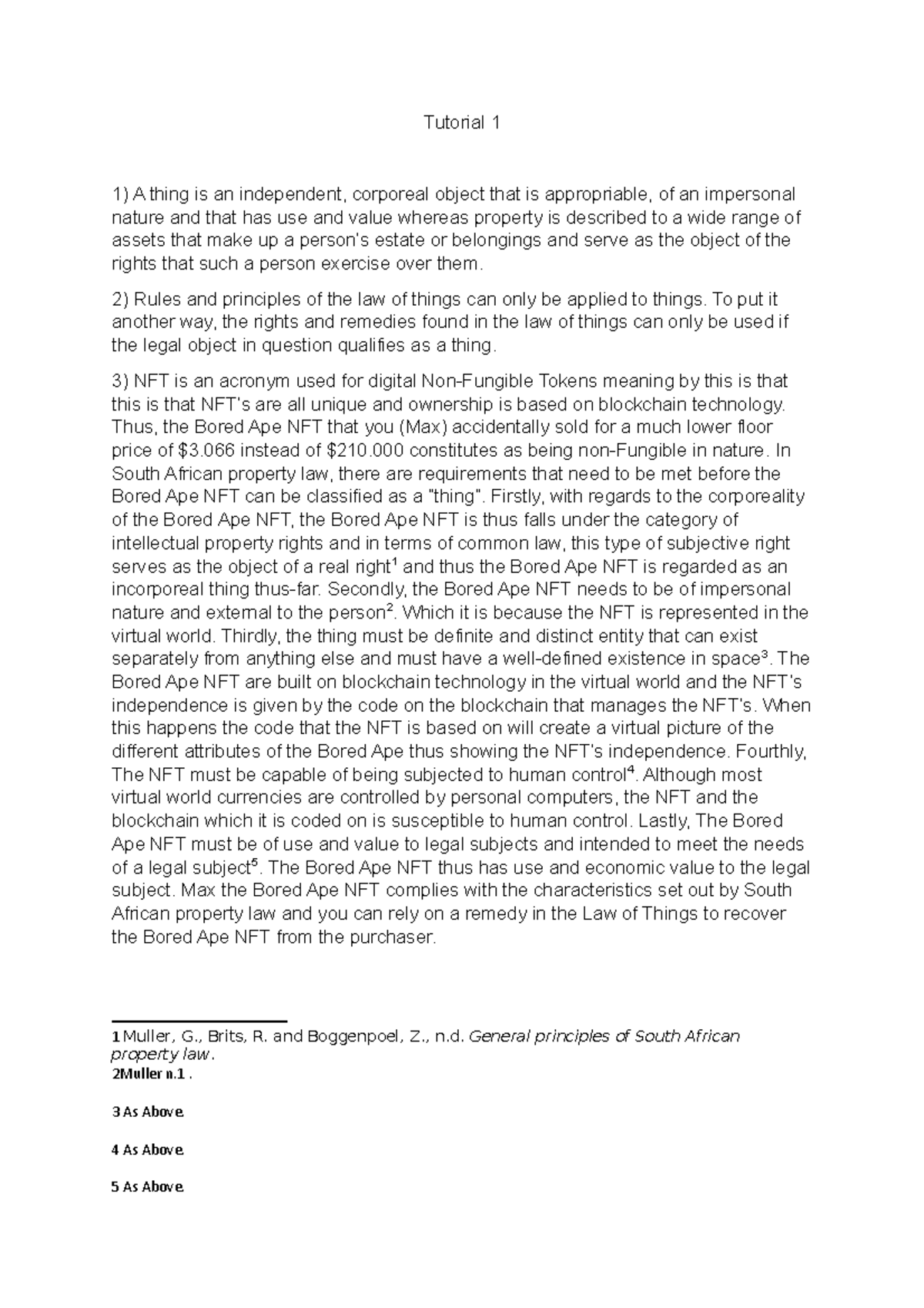 SAR 310 Tutorial 1 - Tutorial 1 A thing is an independent, corporeal ...