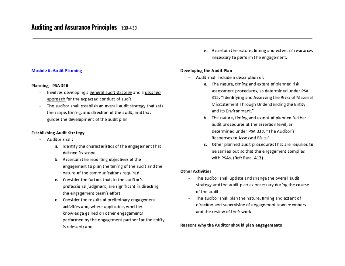 Module 6 - erve - Module 6: Audit Planning Planning - PSA 300 ...