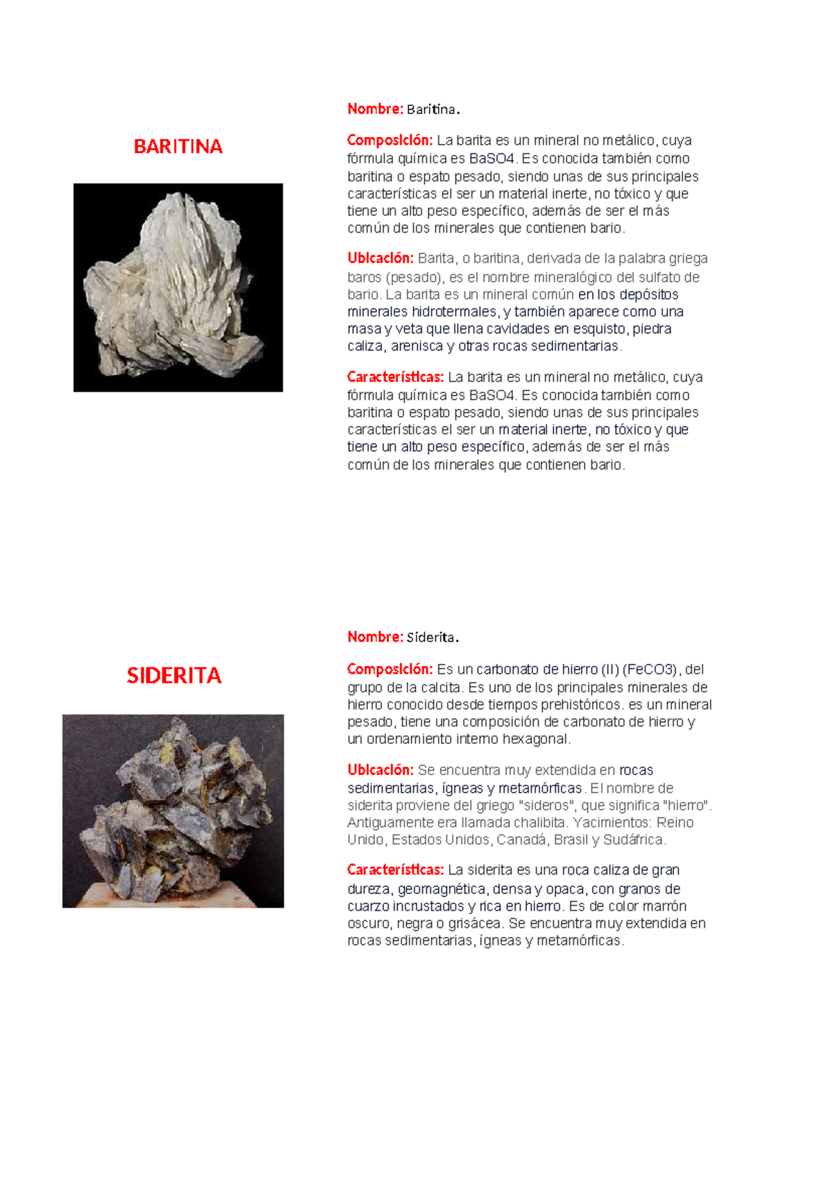 Piedras 2 - Nombre: Baritina. Composición: La barita es un mineral no ...