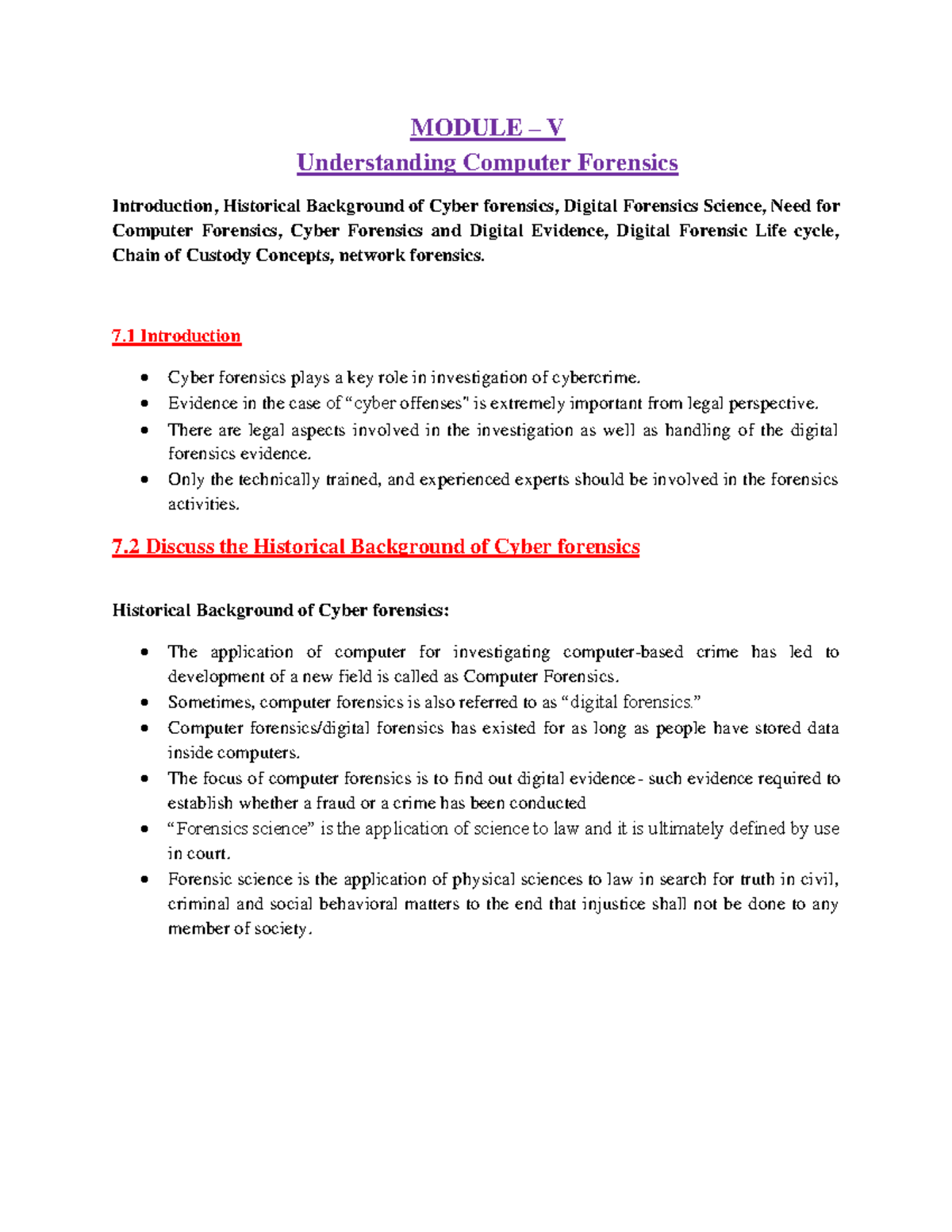 Module 4 cs - Very good - MODULE – V Understanding Computer Forensics ...