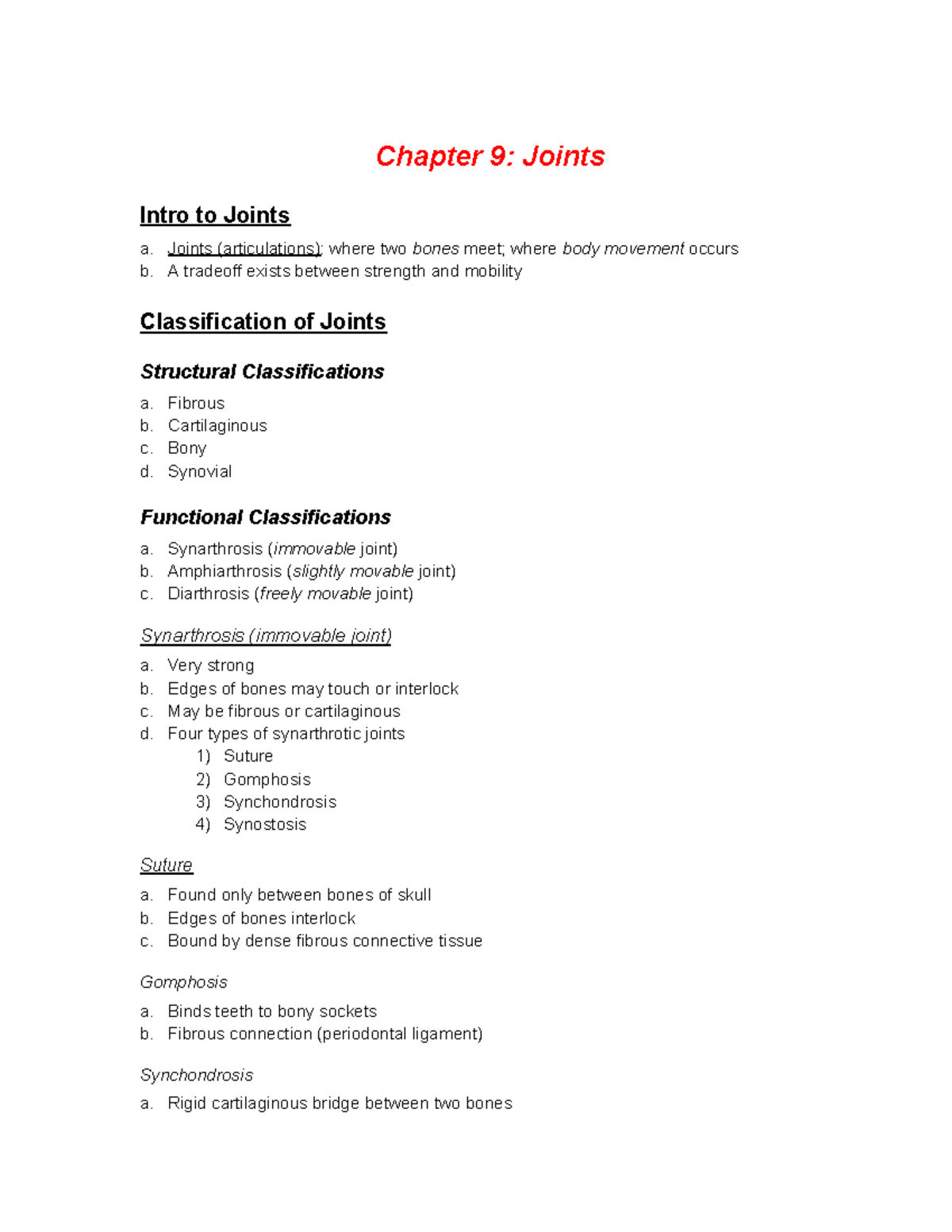 HSCI 103 Exam 4 Notes - Chapter 9: Joints, Chapter 10: Muscle Tissue ...