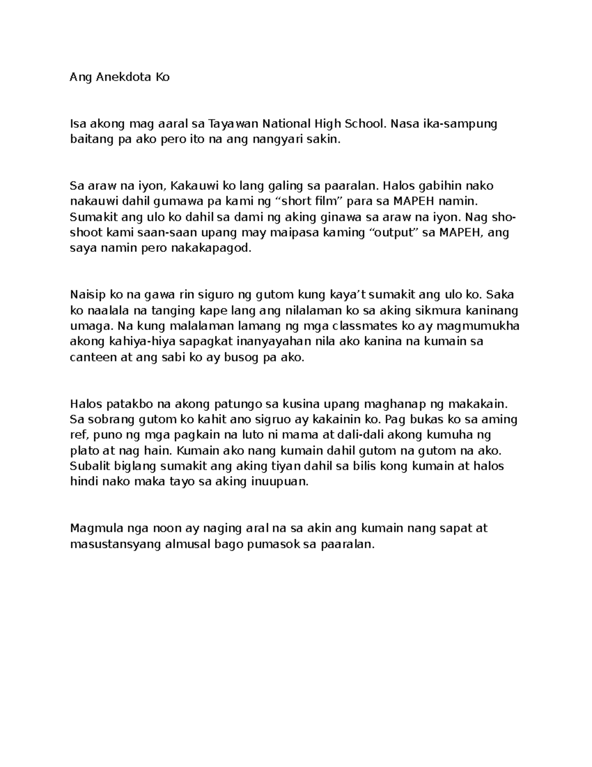 Anekdota - wala ra - Ang Anekdota Ko Isa akong mag aaral sa Tayawan ...