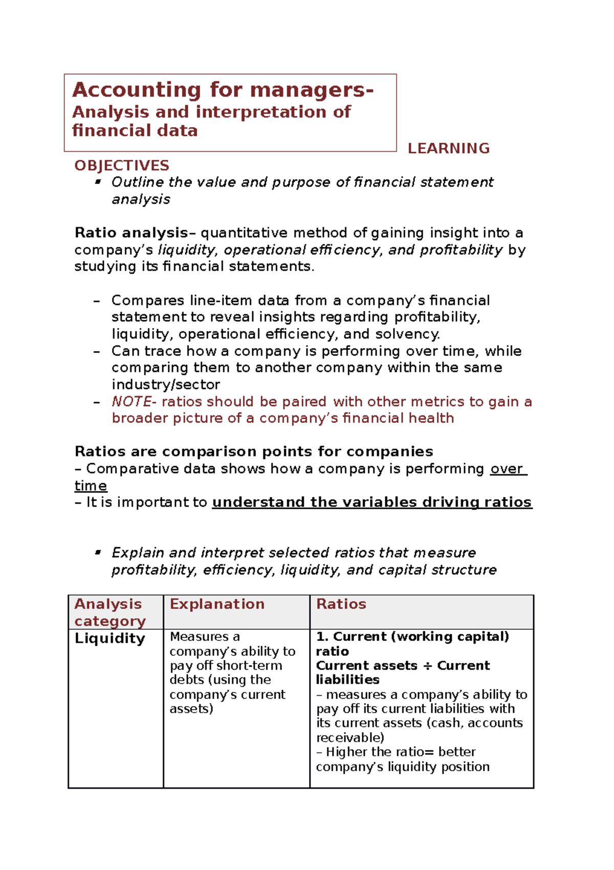 6 Analysis and interpretation of financial data - LEARNING OBJECTIVES ...